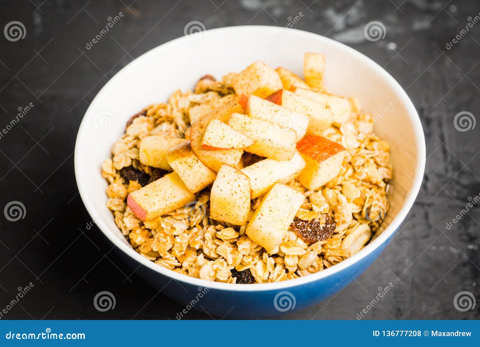 Healthy and Tasty Breakfast with Muesli, Apples, Nuts and Cinnamon ...