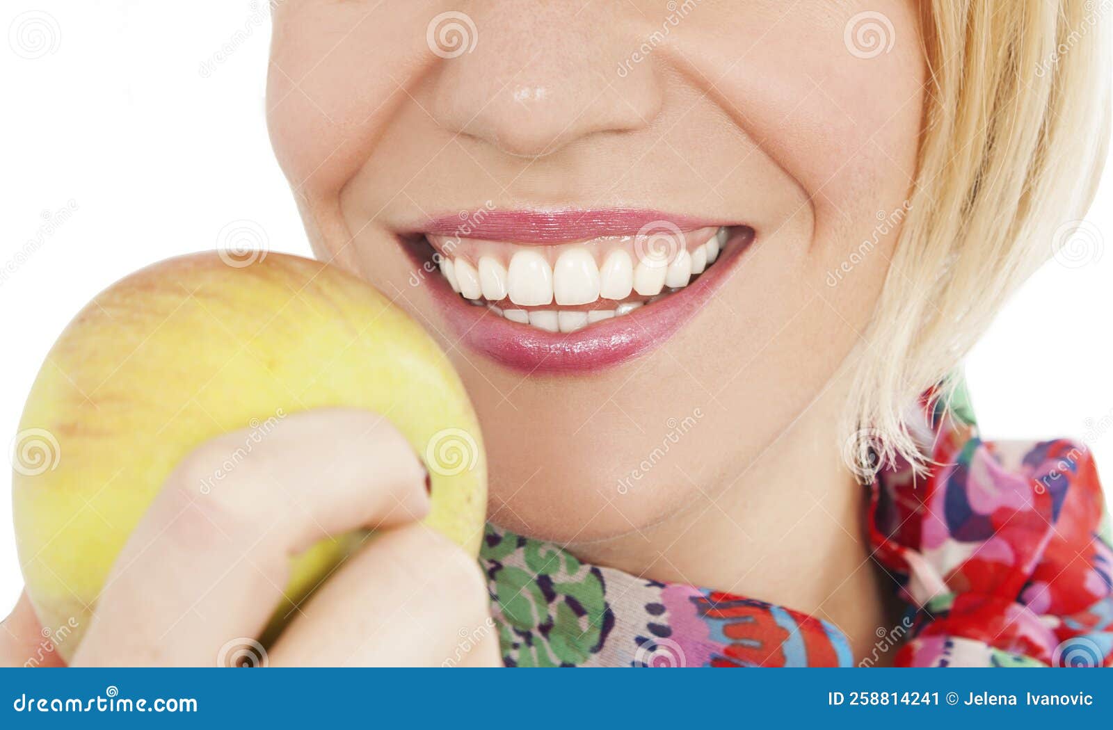 Healthy Teeth and Apple, Close Up. Isolated on White Background Stock ...