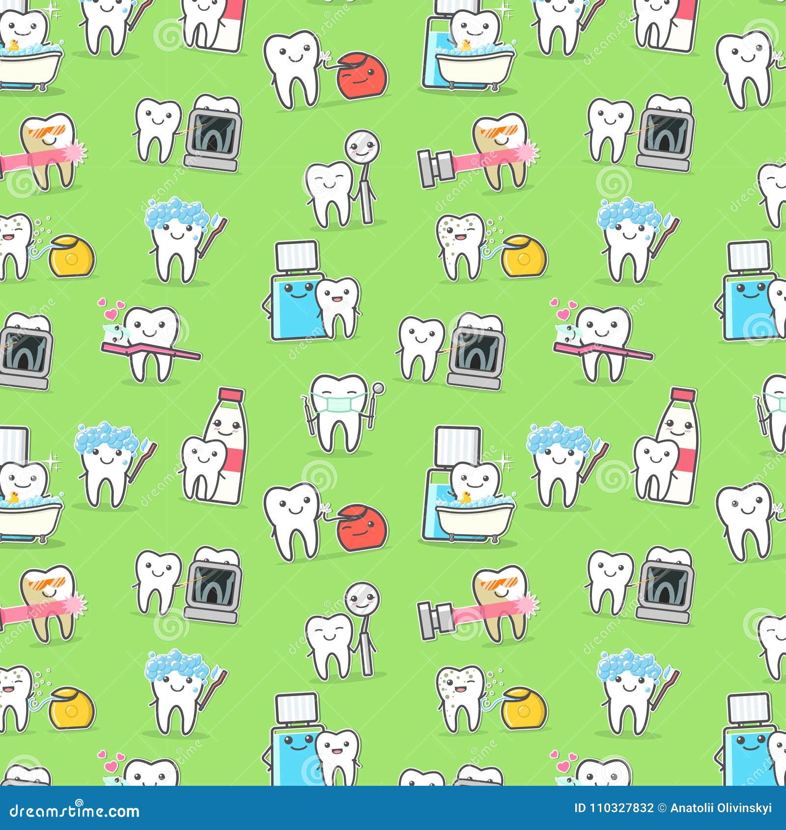 Healthy Teeth Care Treatment and Hygiene Seamless Pattern. Stock Vector ...