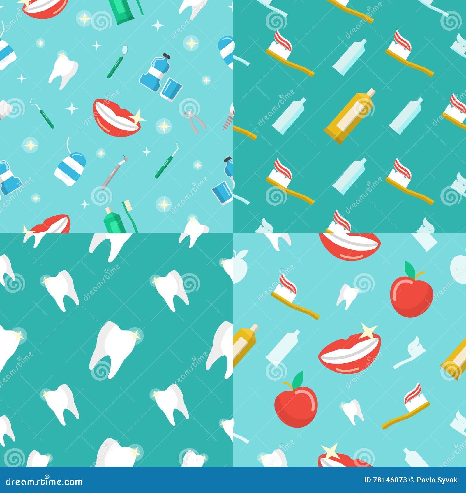 Healthy Teeth Dental Seamless Pattern Set with Smile and Tooth Stock ...