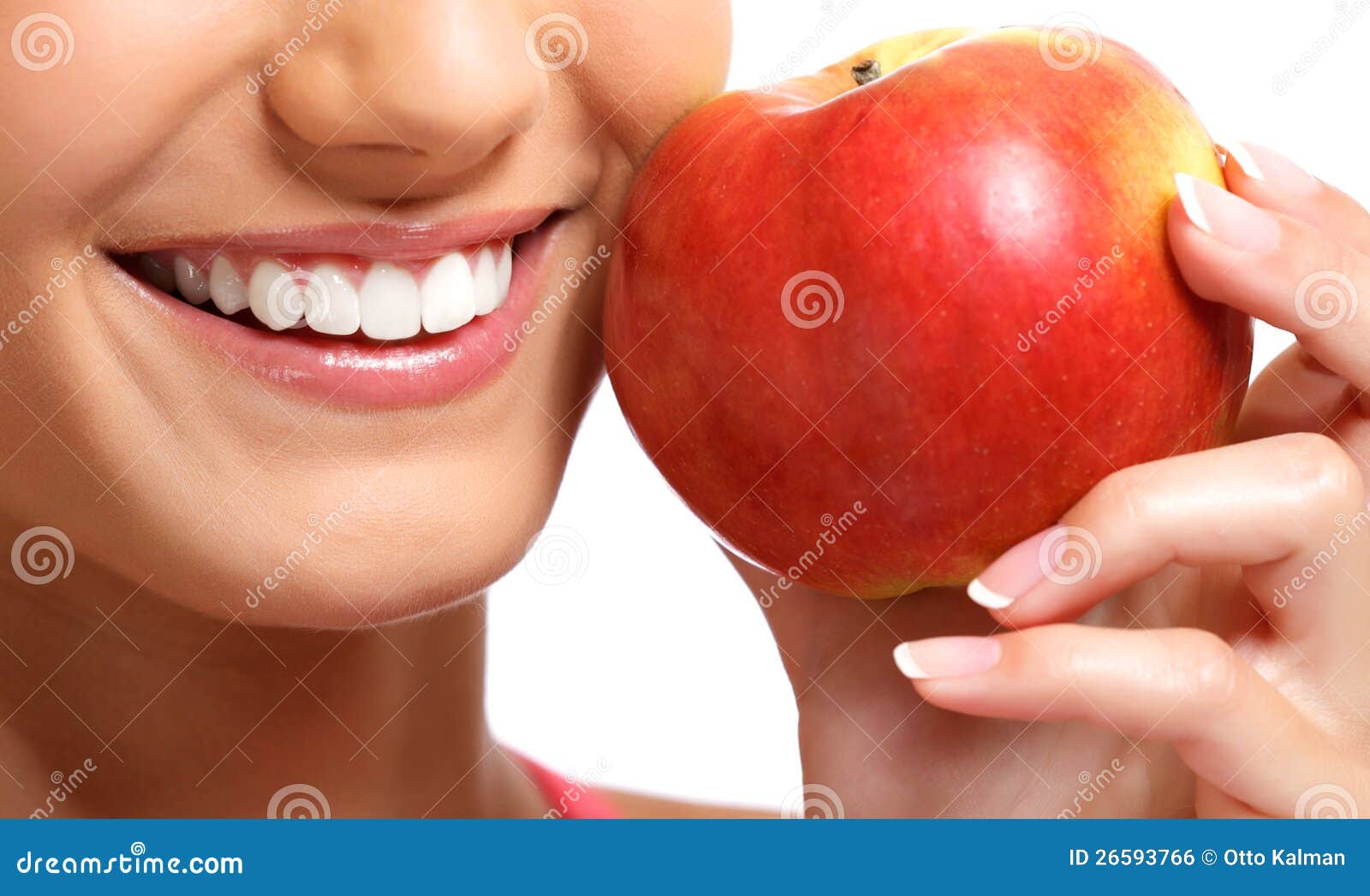 Healthy Teeth and Red Apple Stock Photo - Image of makeup, beautiful ...