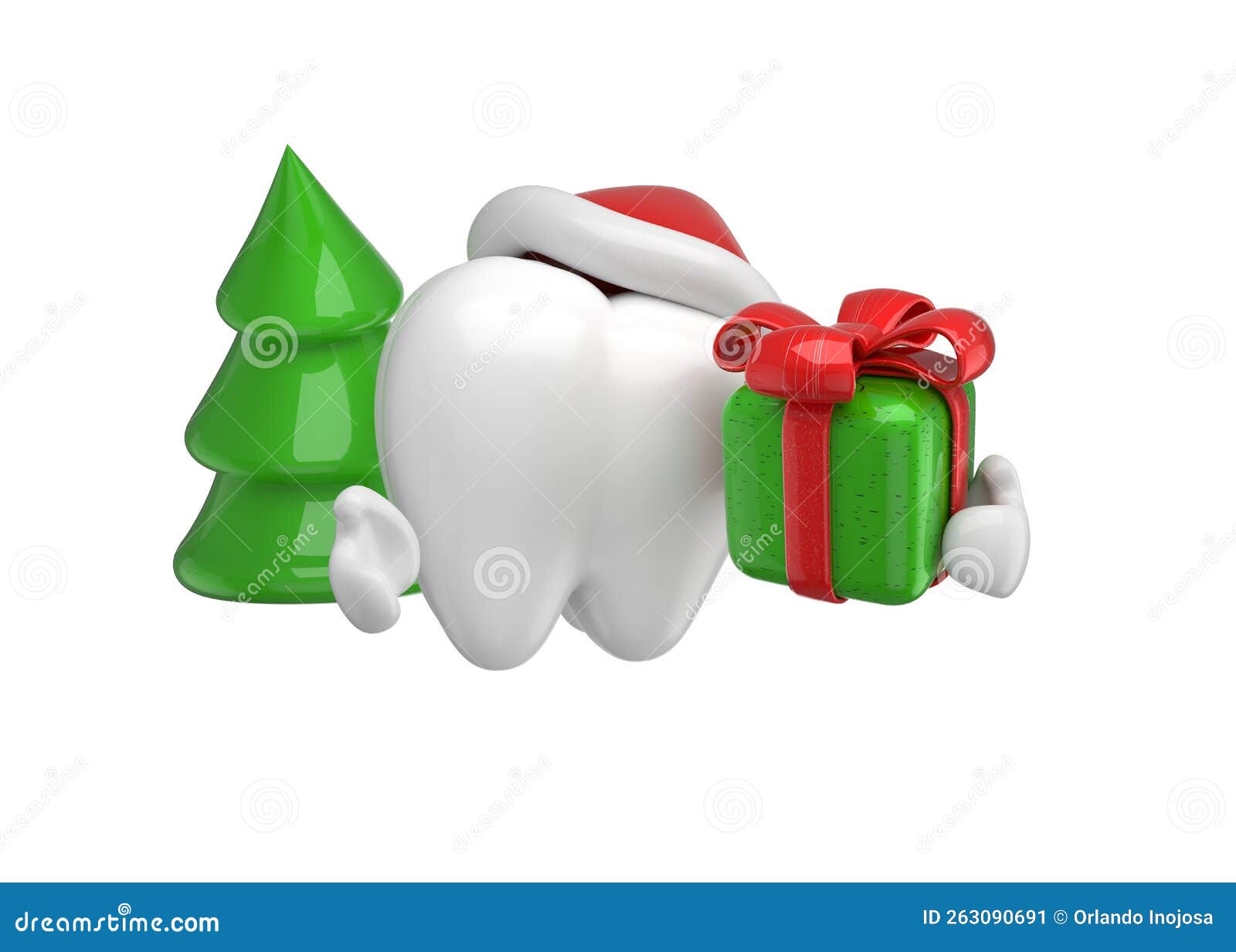 Healthy Tooth with Christmas Gift a on White Background Stock ...