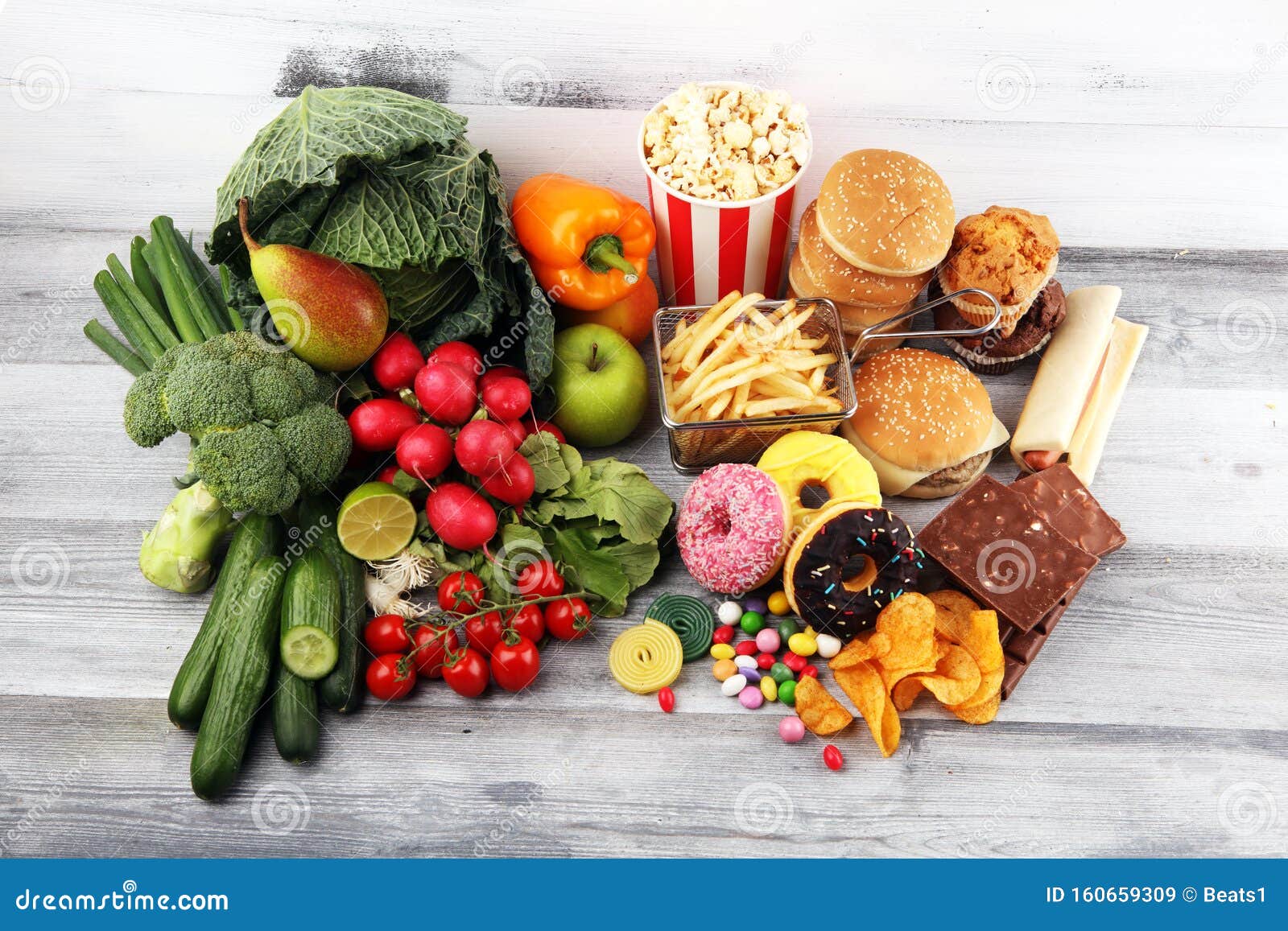 Healthy Or Unhealthy Food Concept Photo Of Healthy And Unhealthy Food