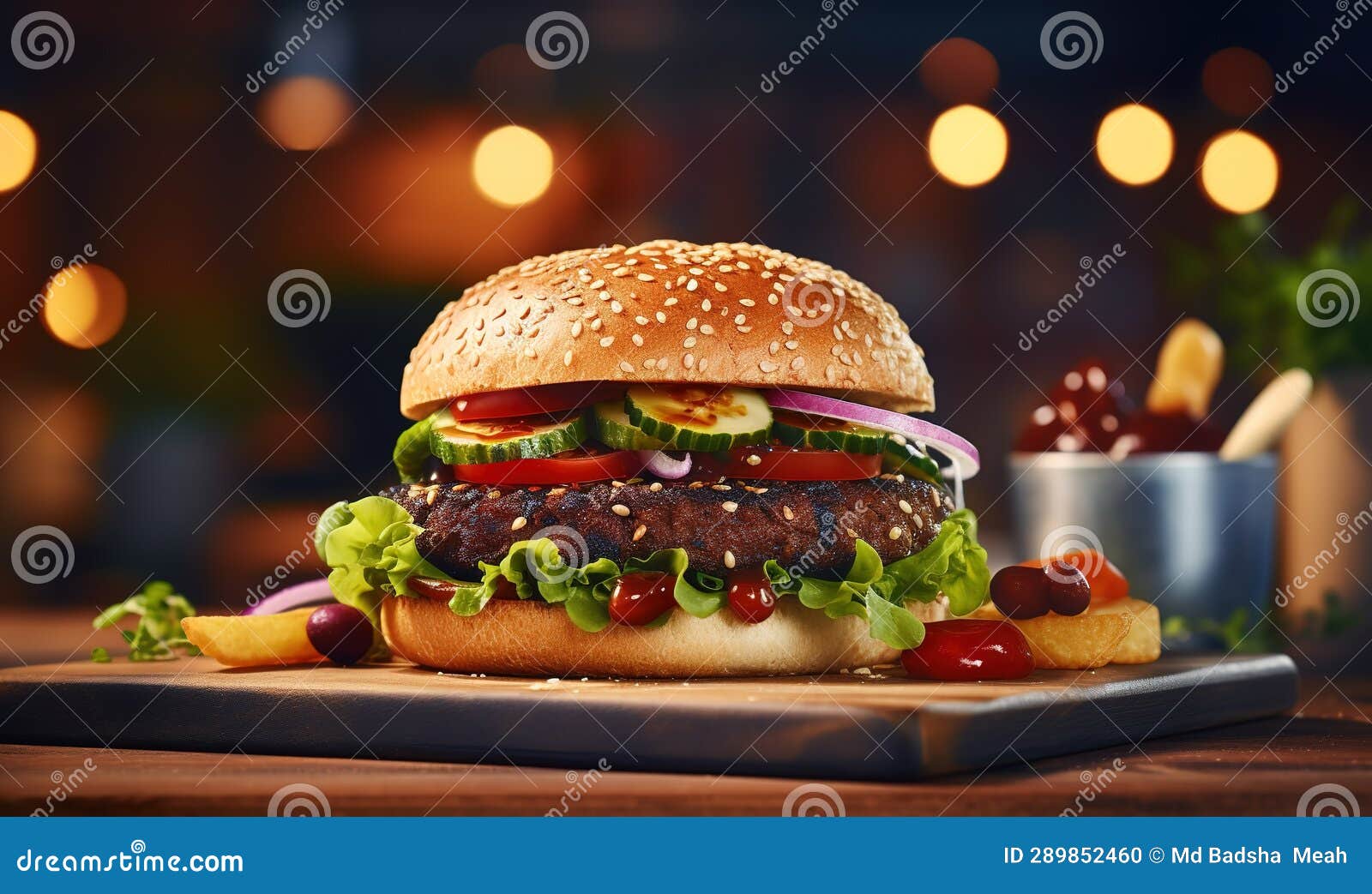 Healthy Vegan Burger on Restaurant Table Stock Photo - Image of ...