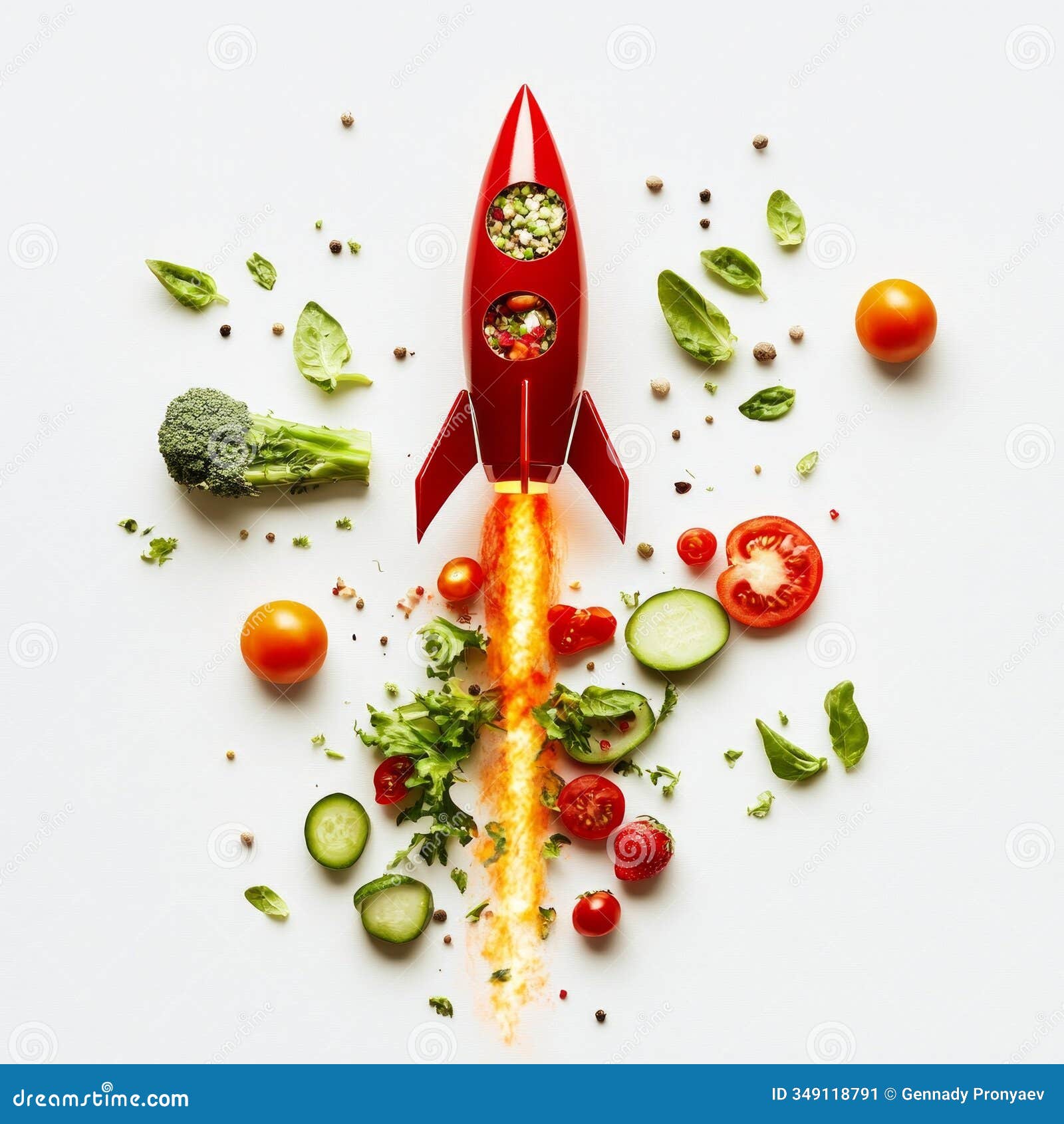 Healthy Vegetable Rocket Launch Concept with Fresh Ingredients Stock ...