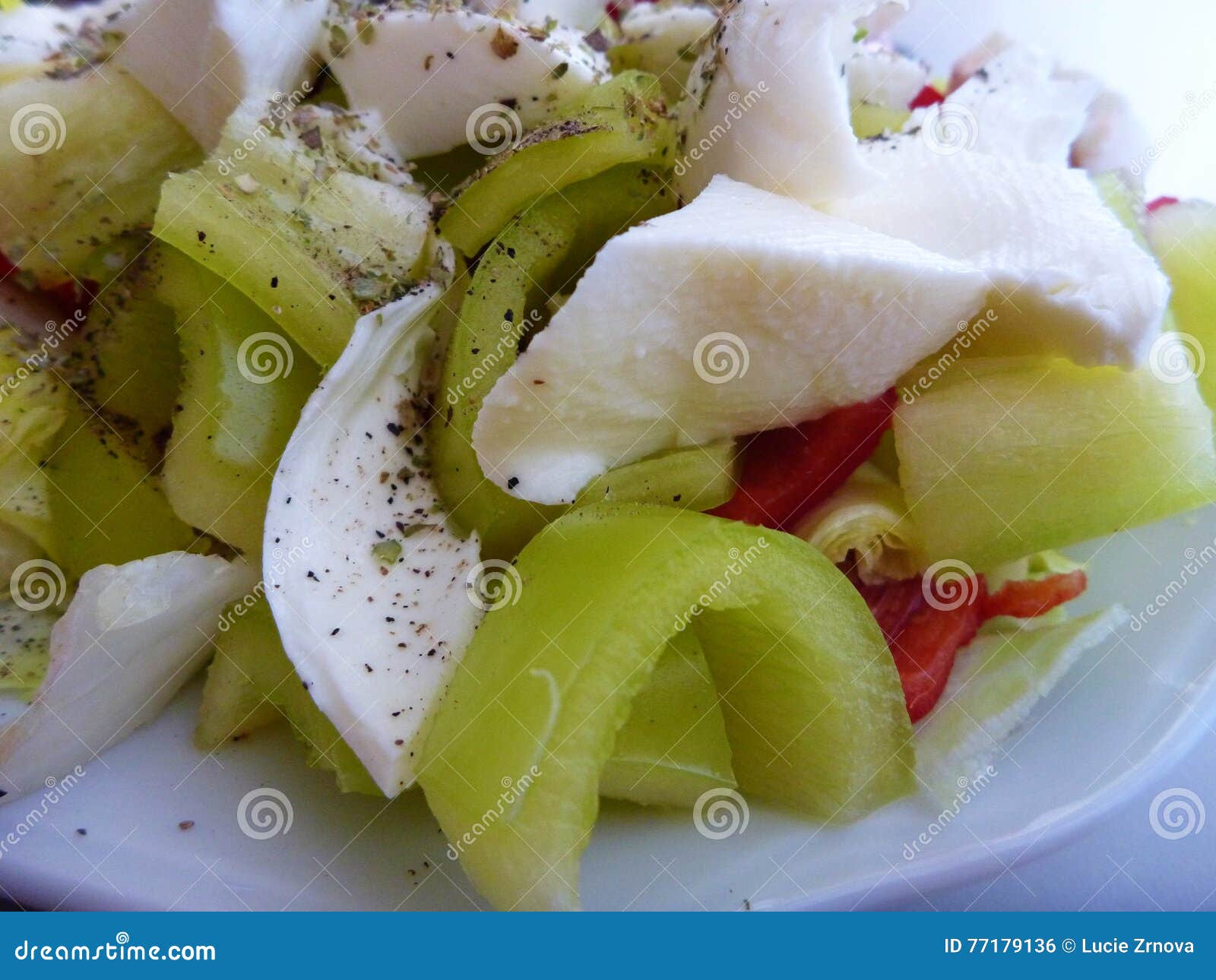 Healthy Vegetable Salad with Mozzarella Stock Photo - Image of green ...