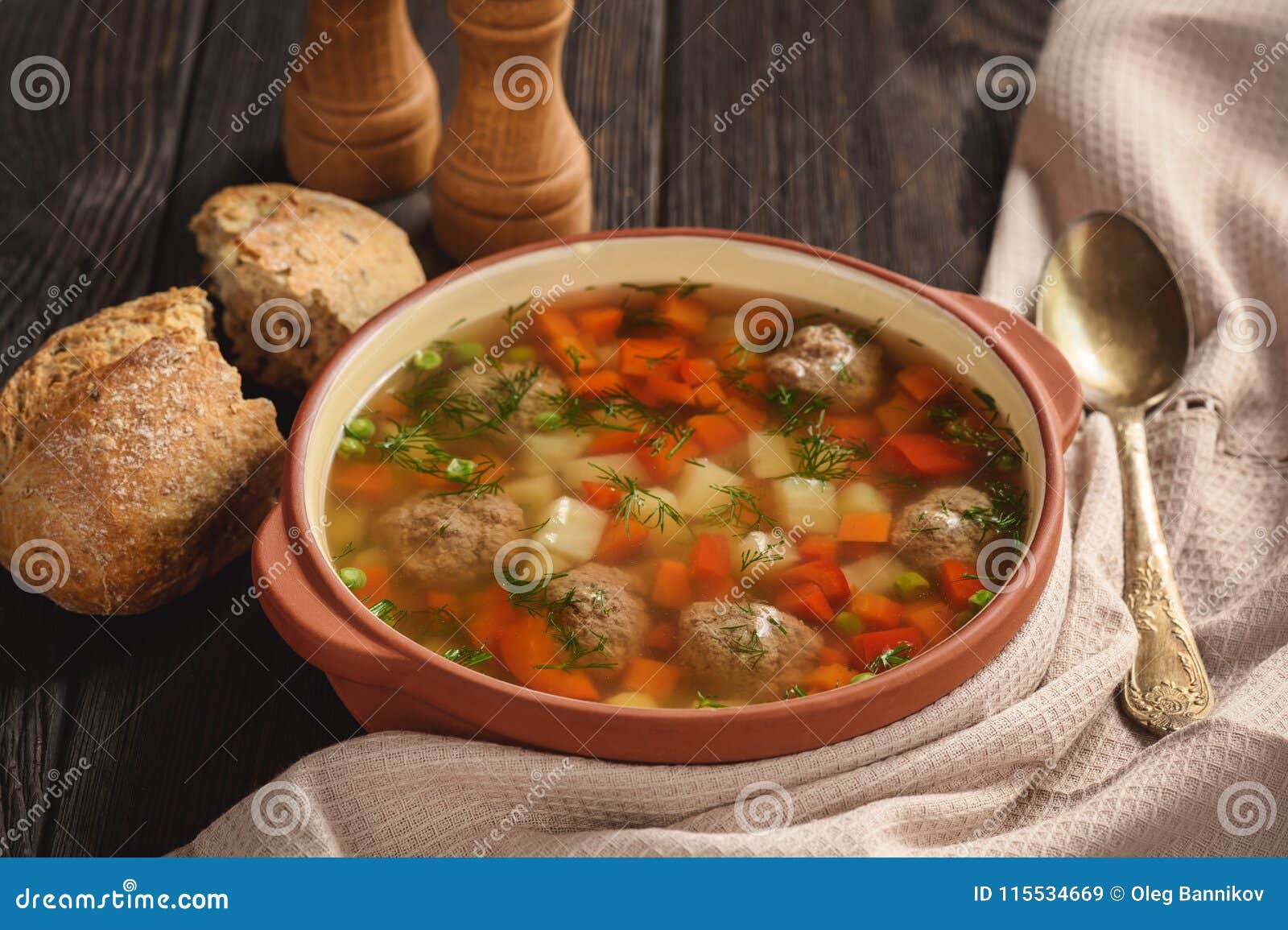 Healthy Vegetable Soup with Meatballs. Stock Image - Image of portion ...