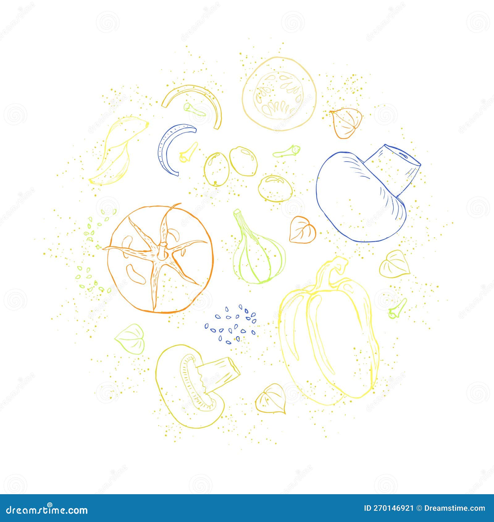 Healthy Vegetables Line Art Sketch Circle Composition Stock Vector ...