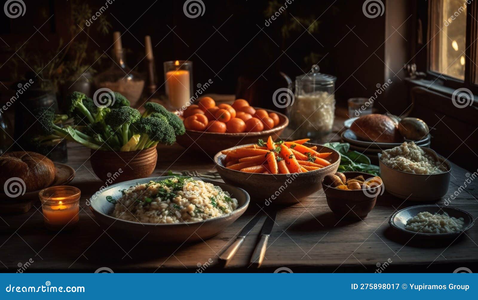 Healthy Vegetarian Meal on Rustic Wooden Table Generated by AI Stock ...