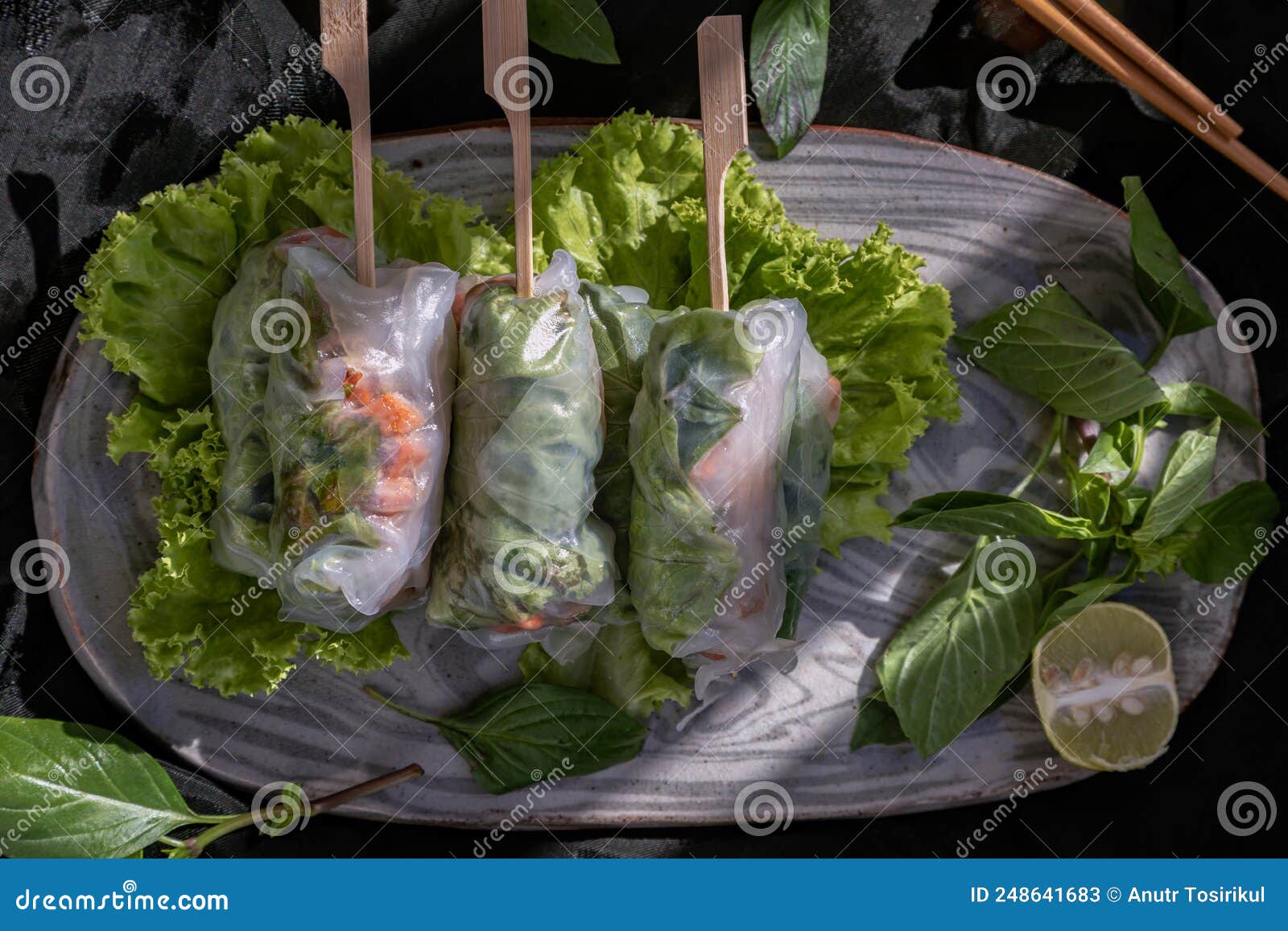 Healthy Vietnamese Spring Rolls As Portion Stuff Vegetable on Ceramic ...