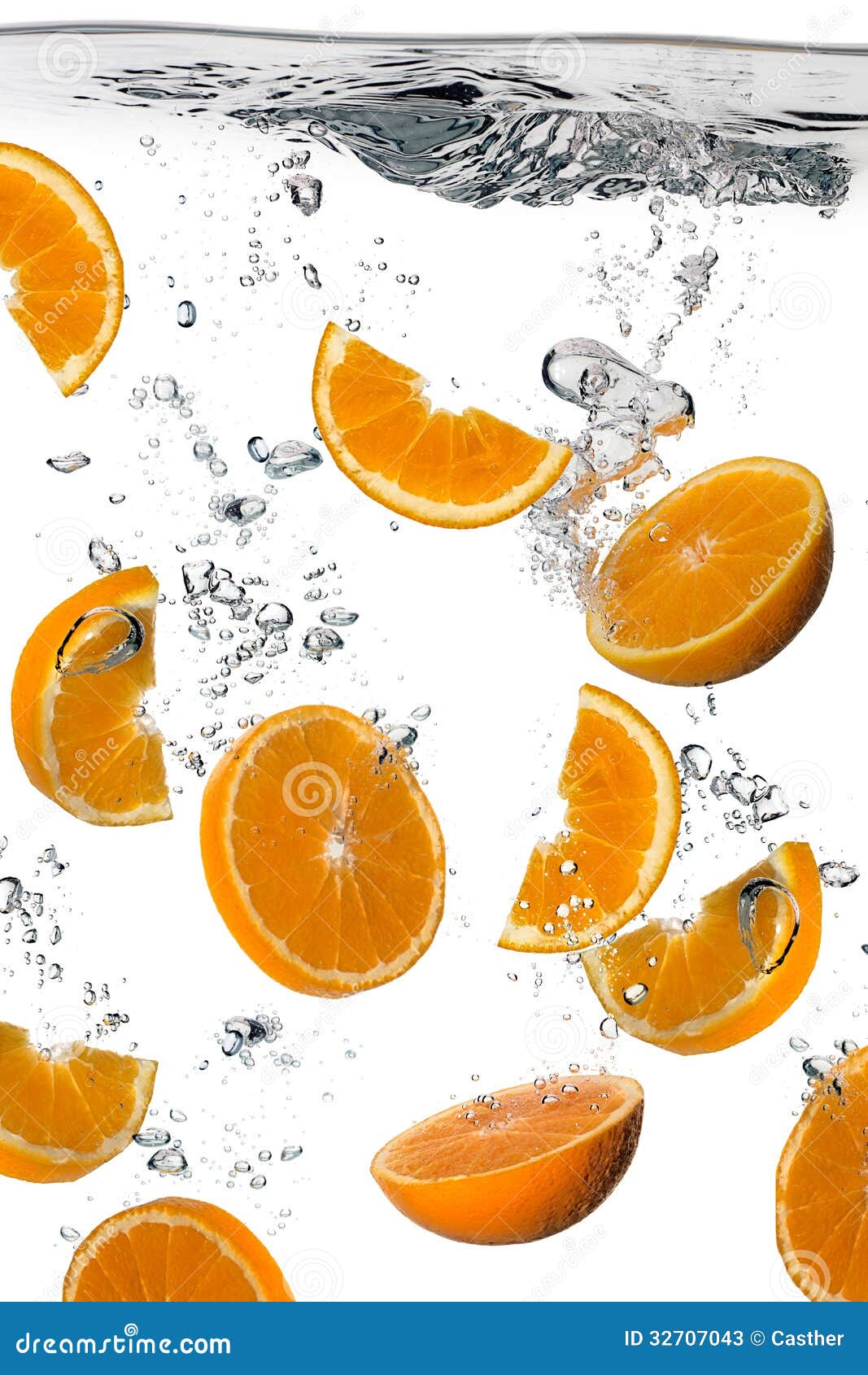 Healthy Water with Fresh Oranges. Splash Isolated on White Stock Image ...
