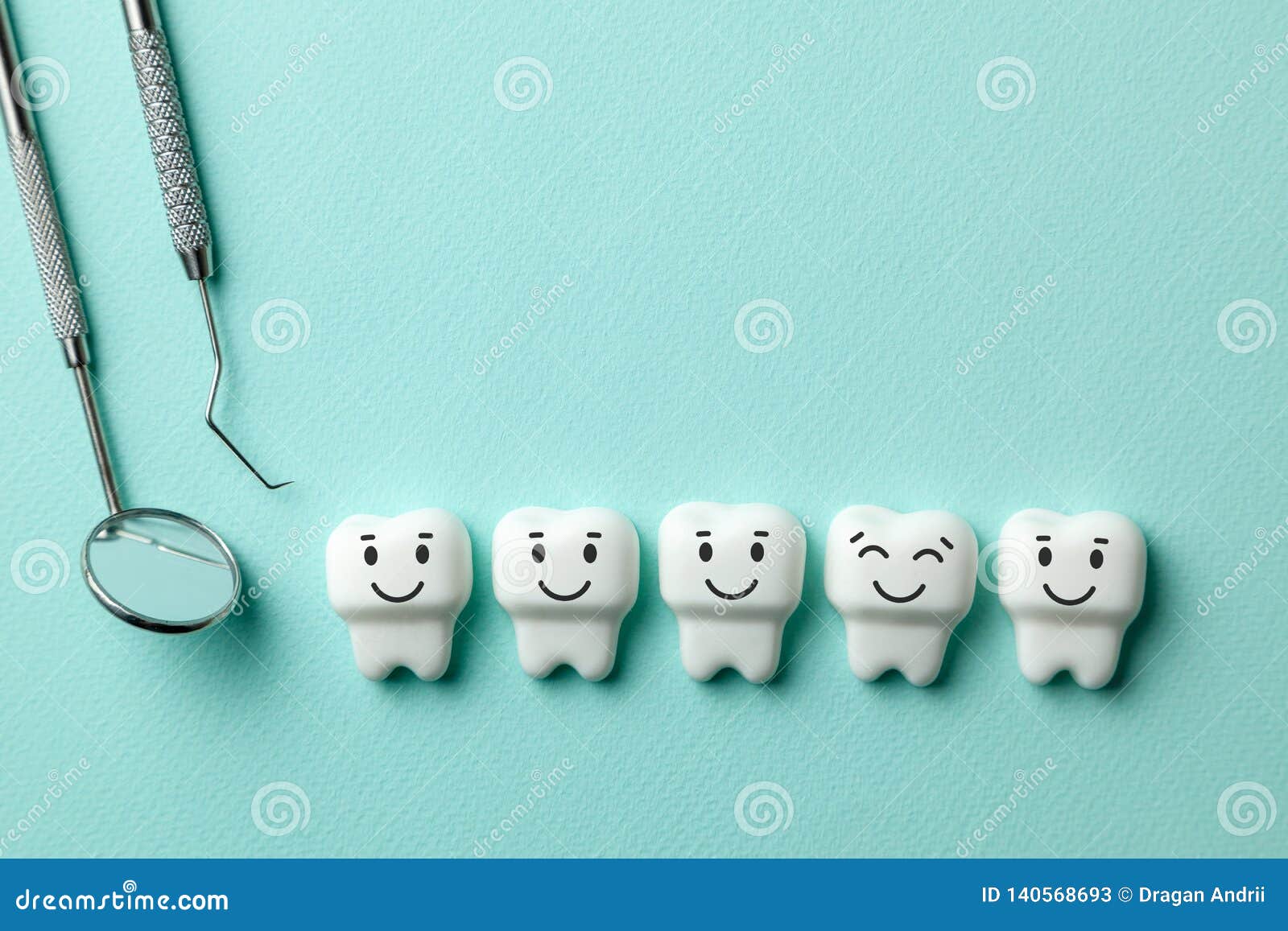 Healthy White Teeth are Smiling on Green Mint Background and Dentist ...