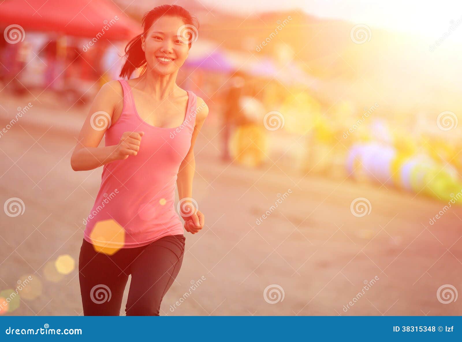 Healthy Woman Running on Beach Stock Photo - Image of health, active ...