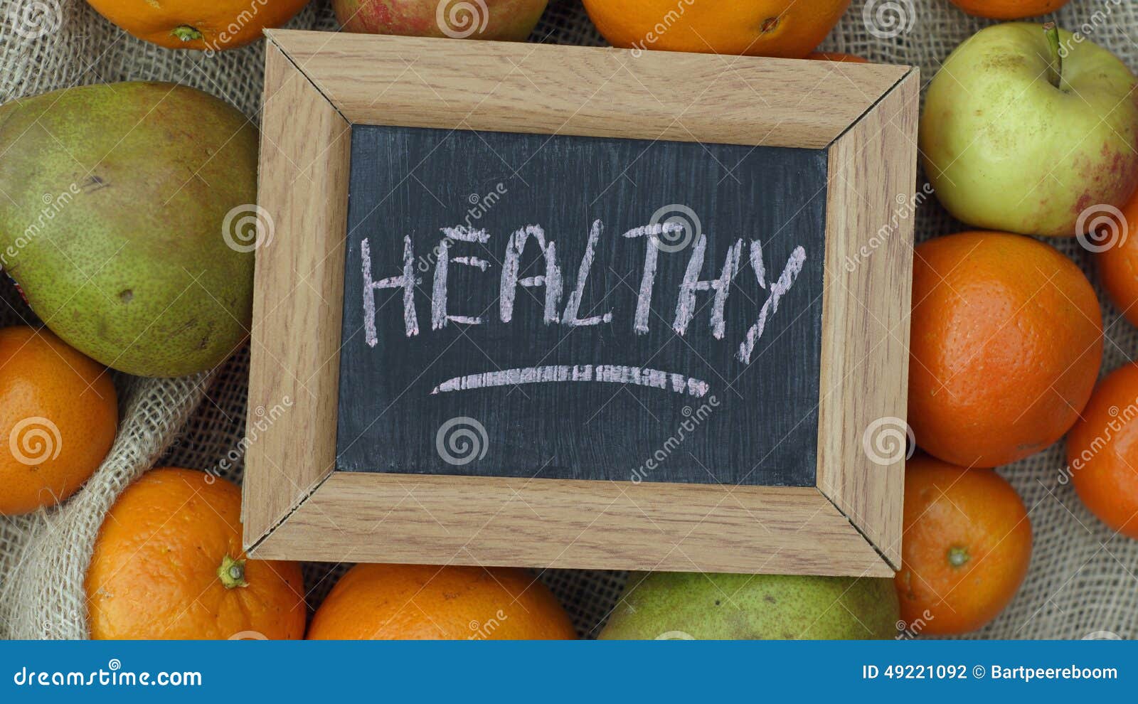 Healthy Written on a Ckaclboard between Fruit Stock Photo - Image of ...