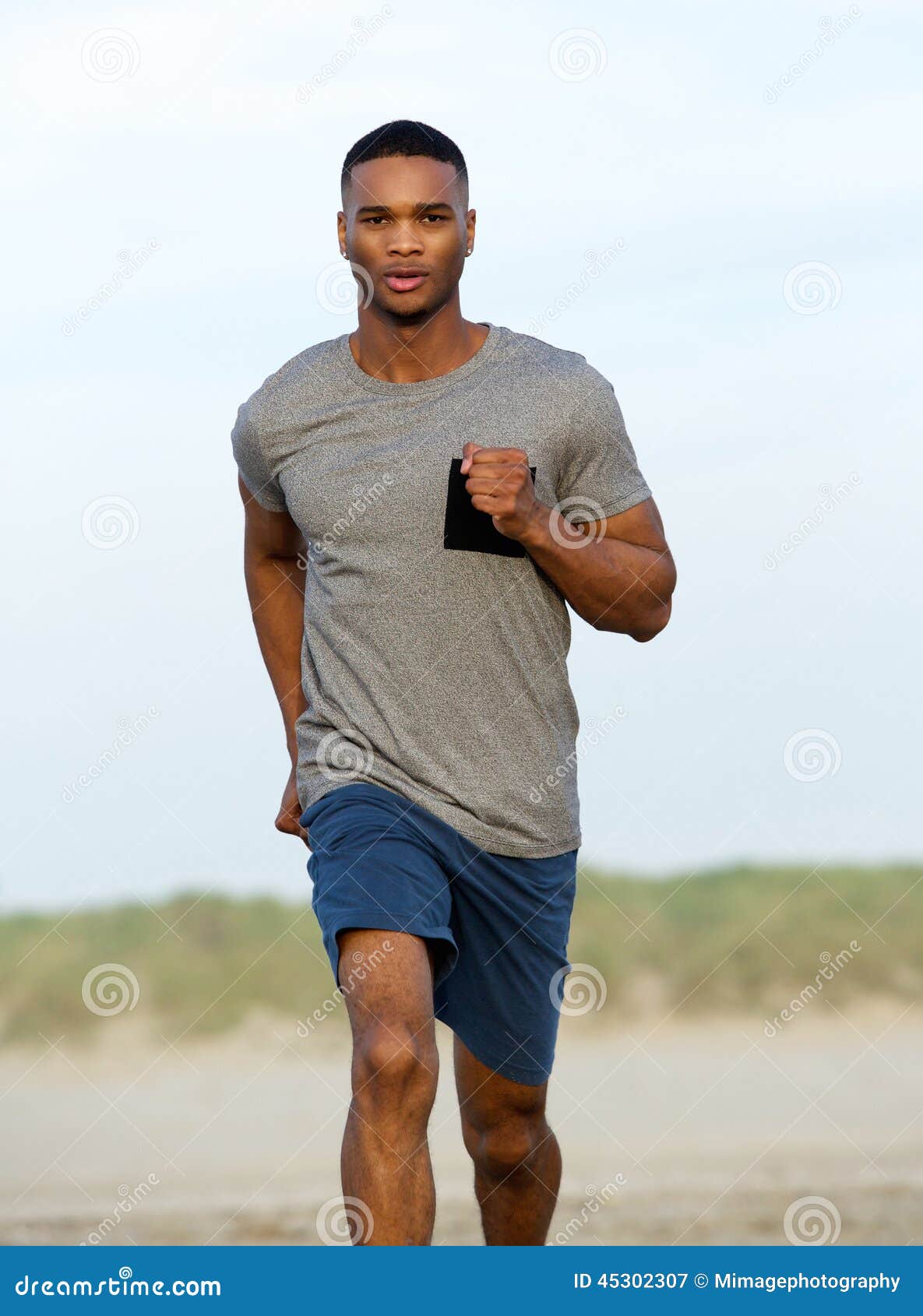 Healthy Young Black Man Running Outdoors Stock Image - Image of fitness ...