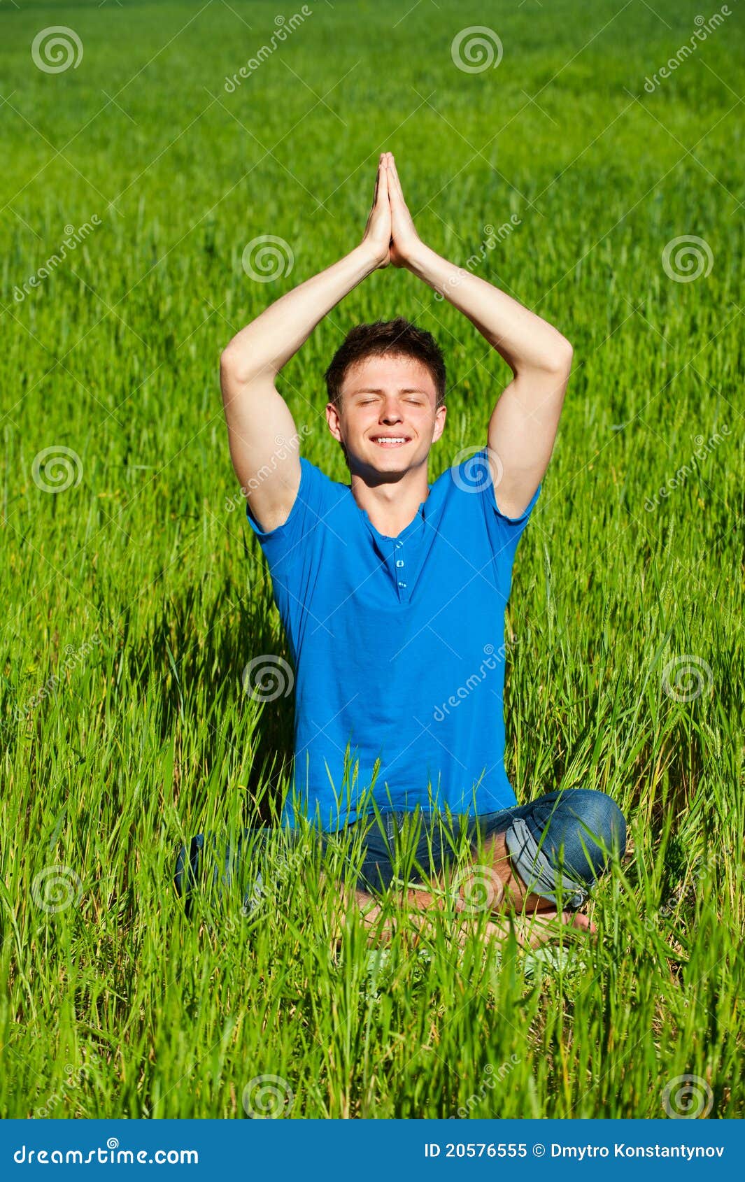 Healthy Young Man Meditation Stock Image - Image of recreation, grass ...