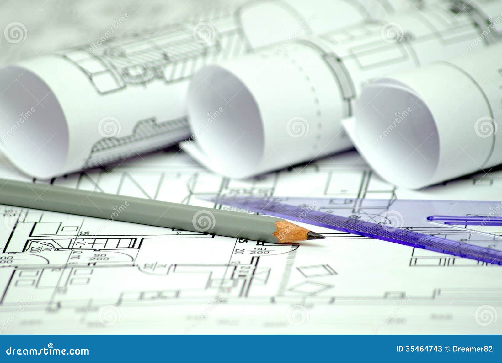 Architectural Design And Project Blueprints Drawings Royalty-Free Stock ...