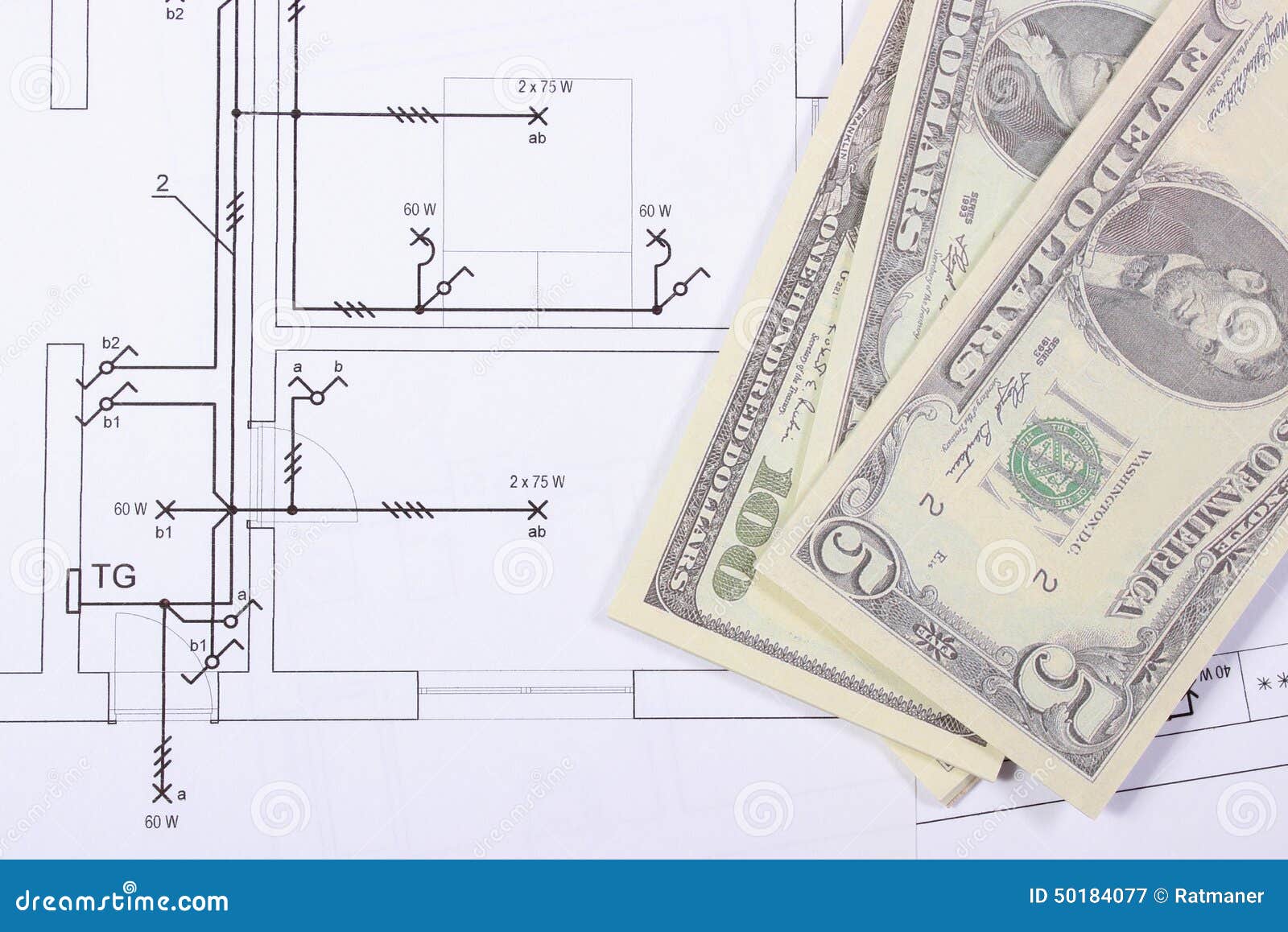 Heap of Banknotes on Construction Drawing of House Stock Image - Image ...