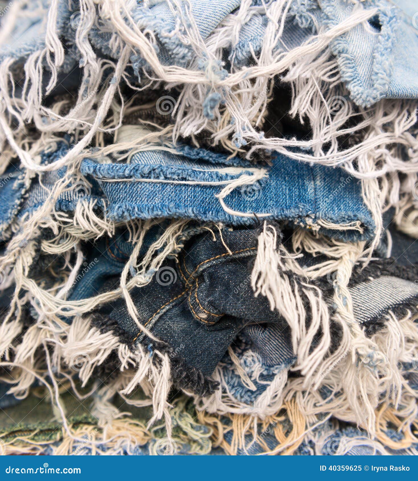 Heap Of Blue Jeans Denim Torn Tear Thread Stock Photo - Image: 40359625