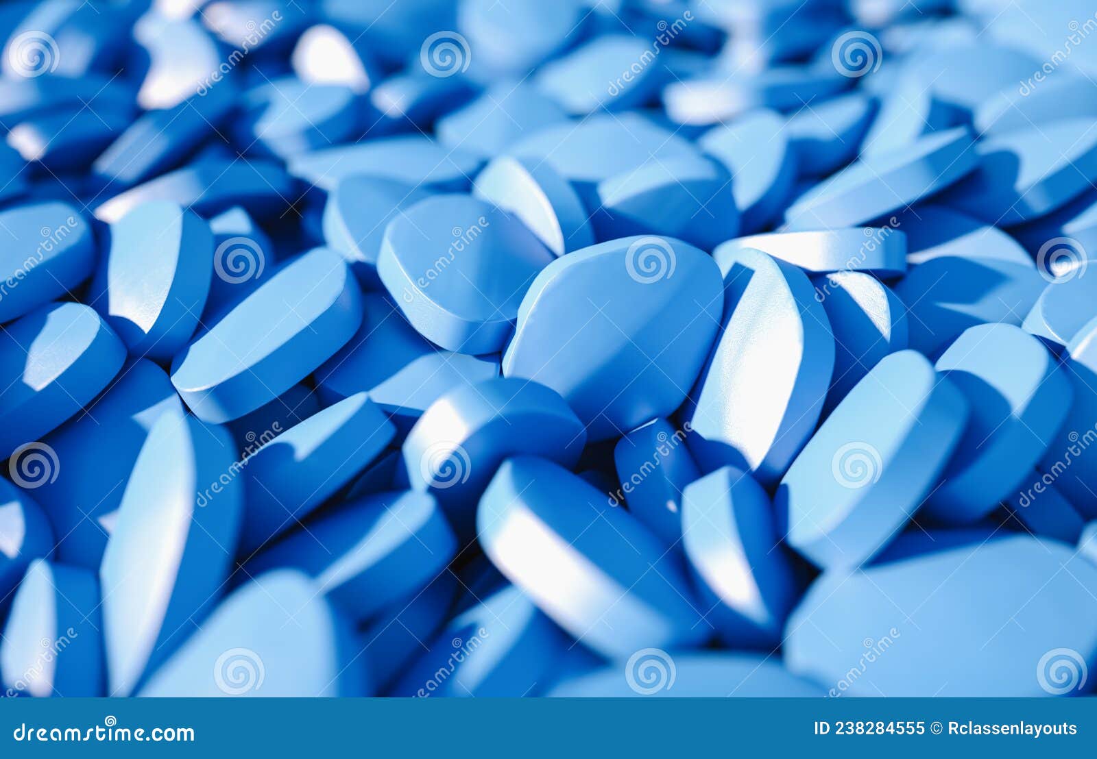 Heap of Blue Pills for Erection Dysfunction - 3D Rendering Illustration ...