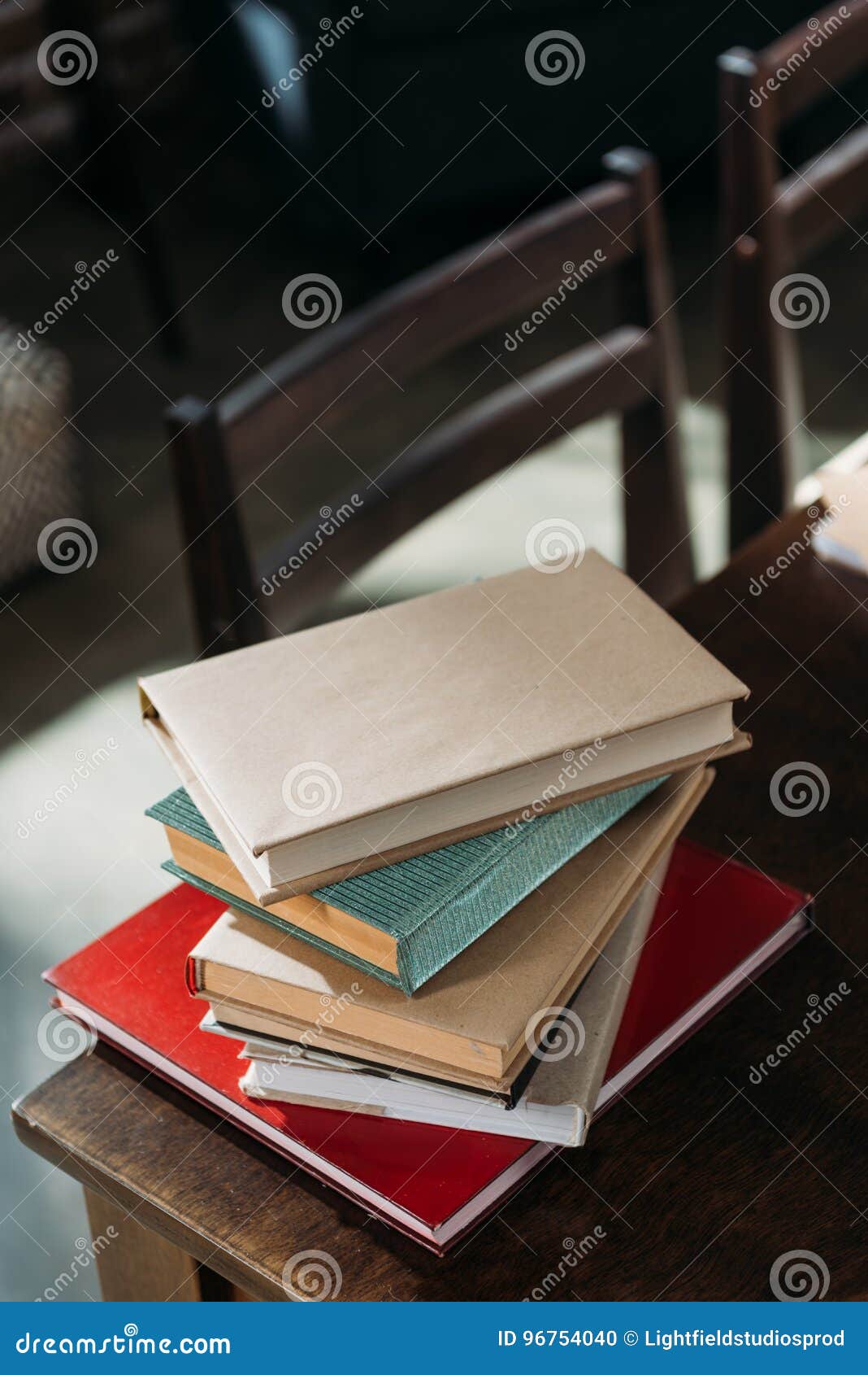 Heap of Books on Wooden Tabletop with Copy Space Stock Photo - Image of ...