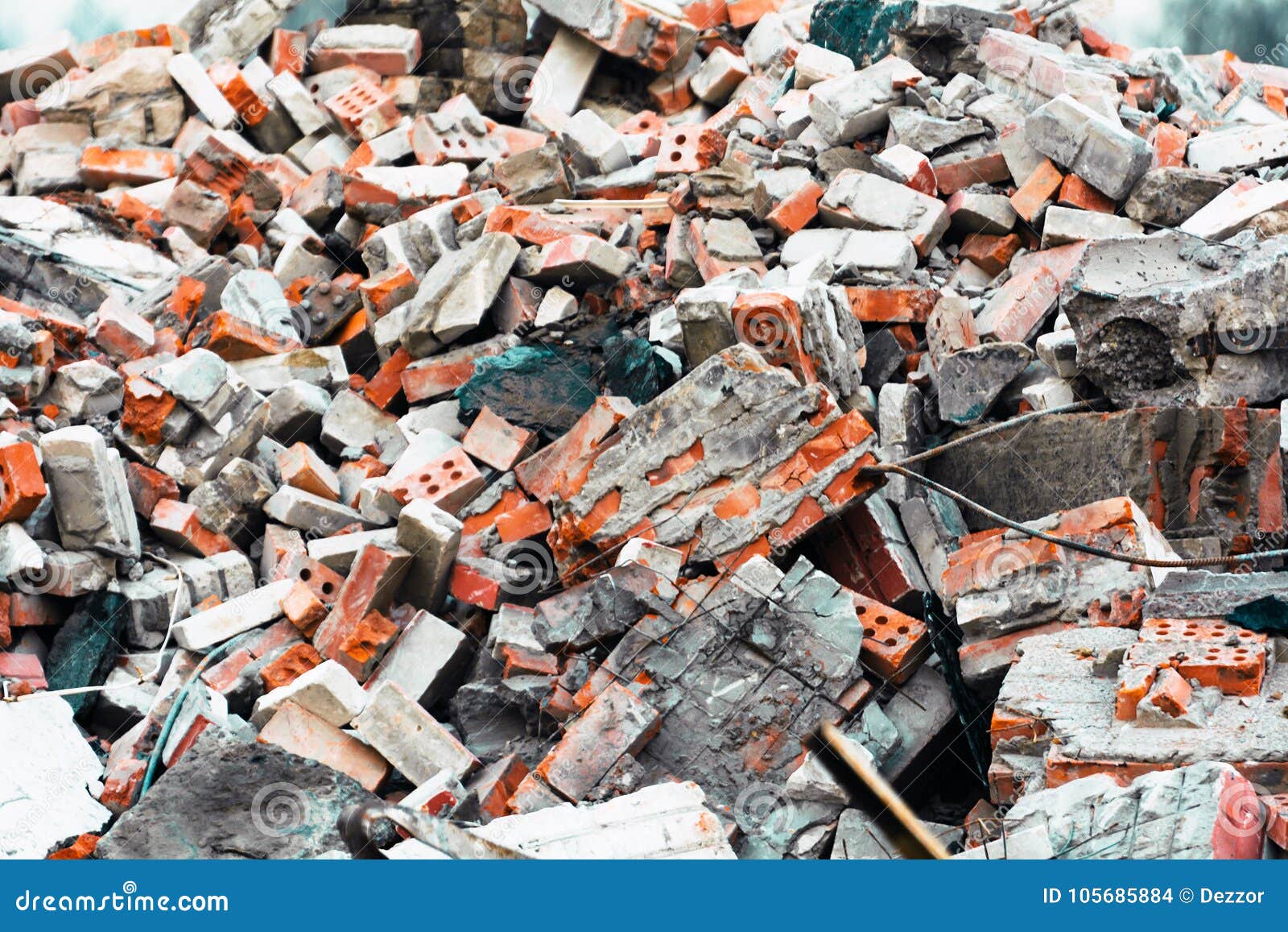 Heap of Bricks and a Destroyed Building after Demolition. Stock Photo ...