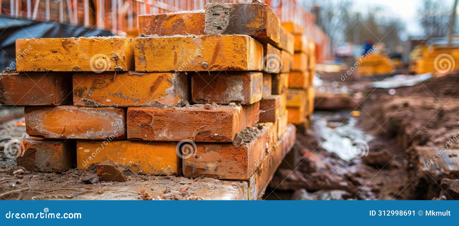 Heap of Bricks on Dirt stock image. Image of supply - 312998691