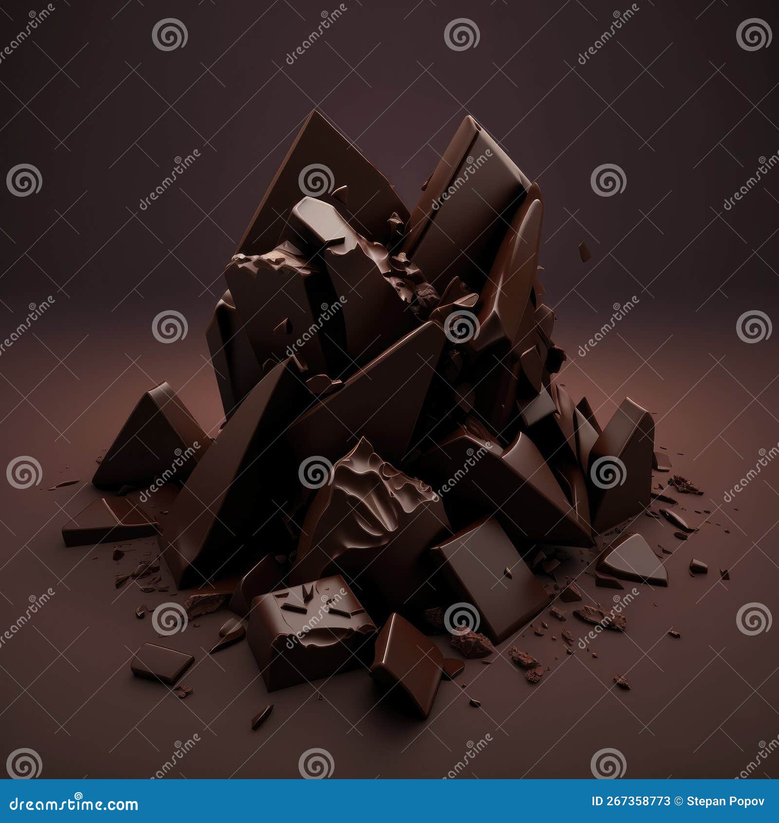 A Heap of Broken Chocolate Pieces on a Brown Background. Created with ...