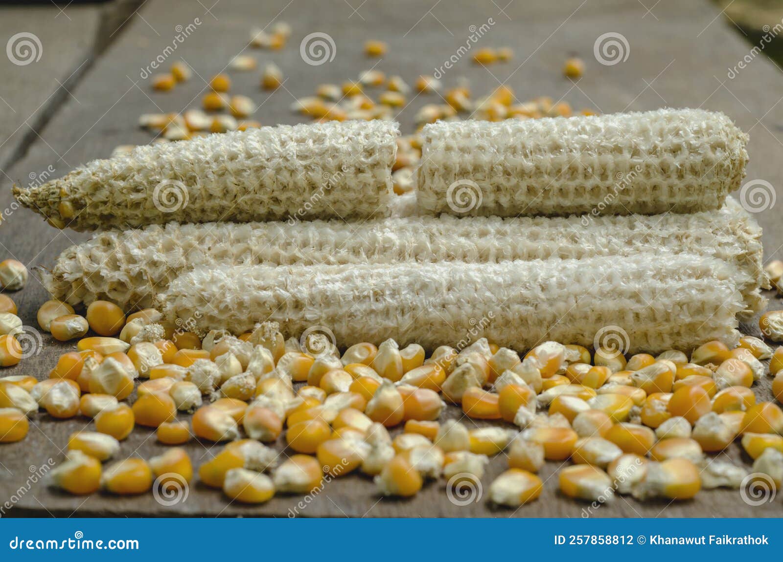 Heap of Cob and Kernels Corn on Wood Stock Photo - Image of background ...
