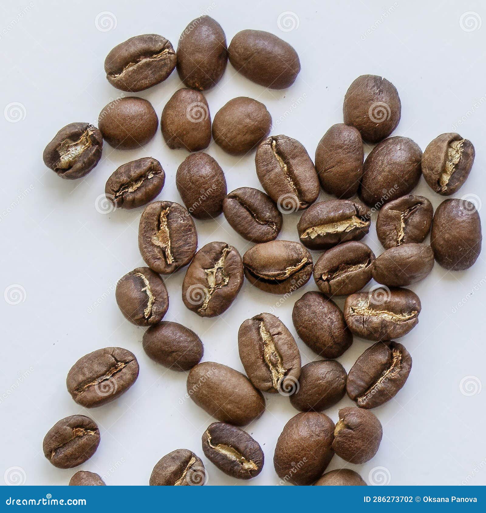 Heap of Coffee Beans on a Light Background, Top View. Aromatic and ...