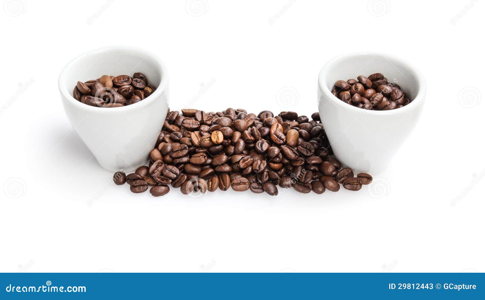Heap of Coffee Beans with Two Cups Stock Image - Image of closeup, crop ...