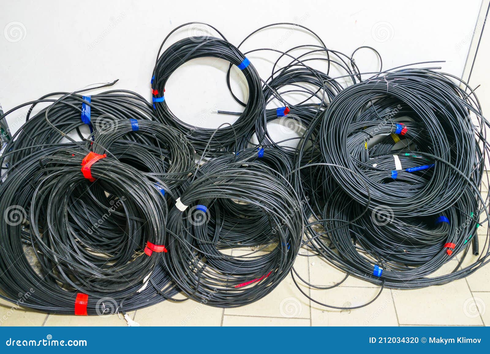 Heap of Coiled Wires Close-up. Powerful Trunk Cables Wound in a Circle ...