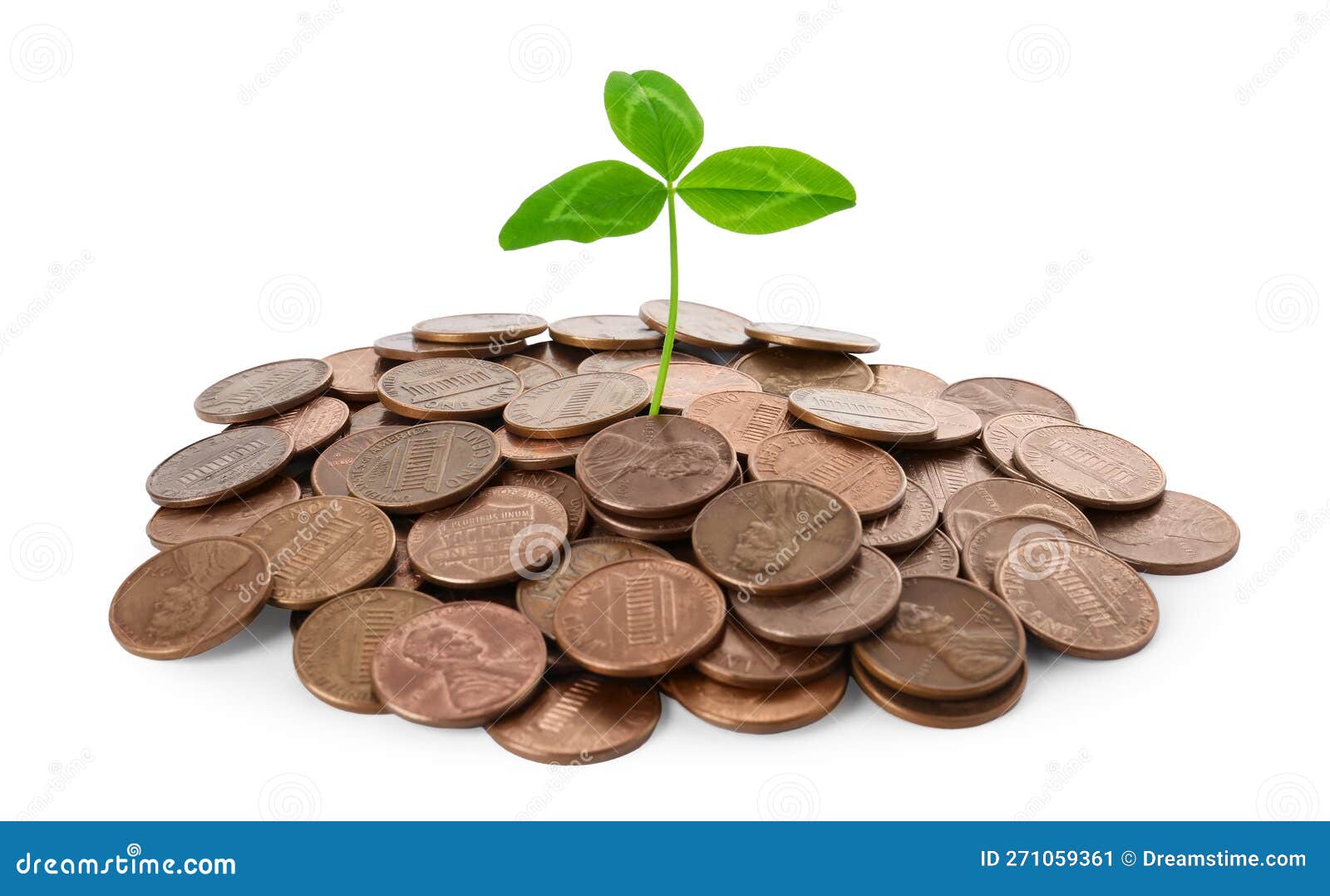 Heap of Coins and Green Sprout Isolated on White Stock Image - Image of ...