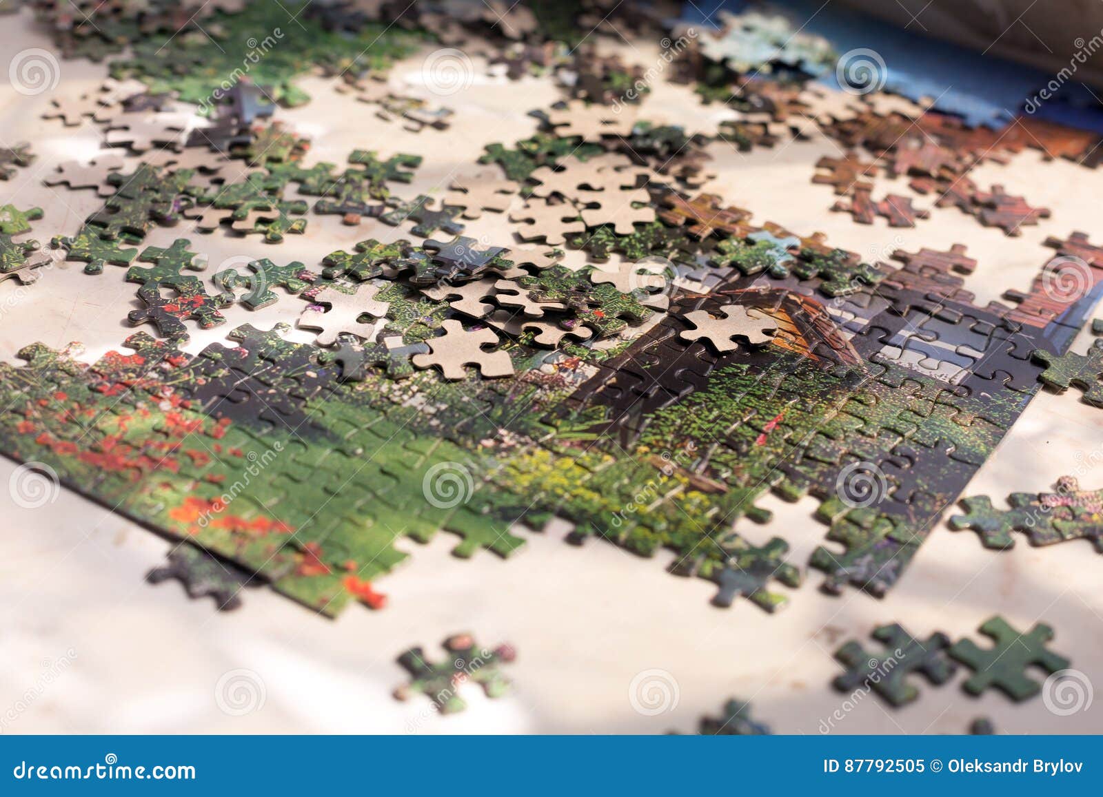 Heap of Colorful Puzzles Elements on Beige Surface Stock Image - Image ...