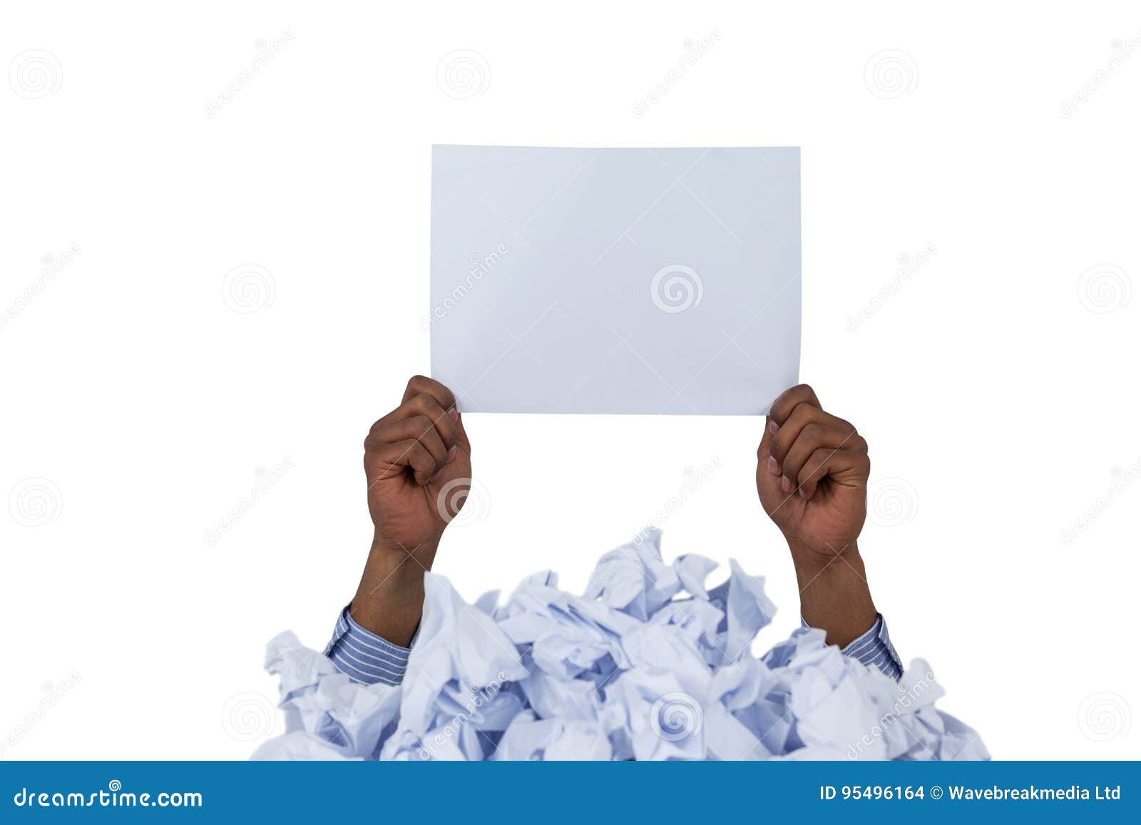 Heap of Crumpled Paper with Hand Holding Blank Page Stock Photo - Image ...