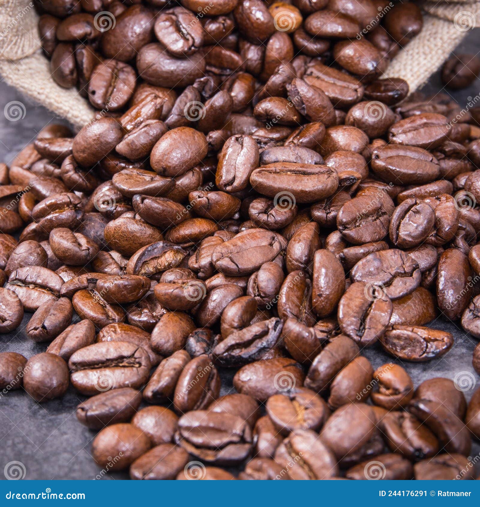 Heap of Dark Roasted Fragrant Coffee Beans in Jute Bag Stock Image ...