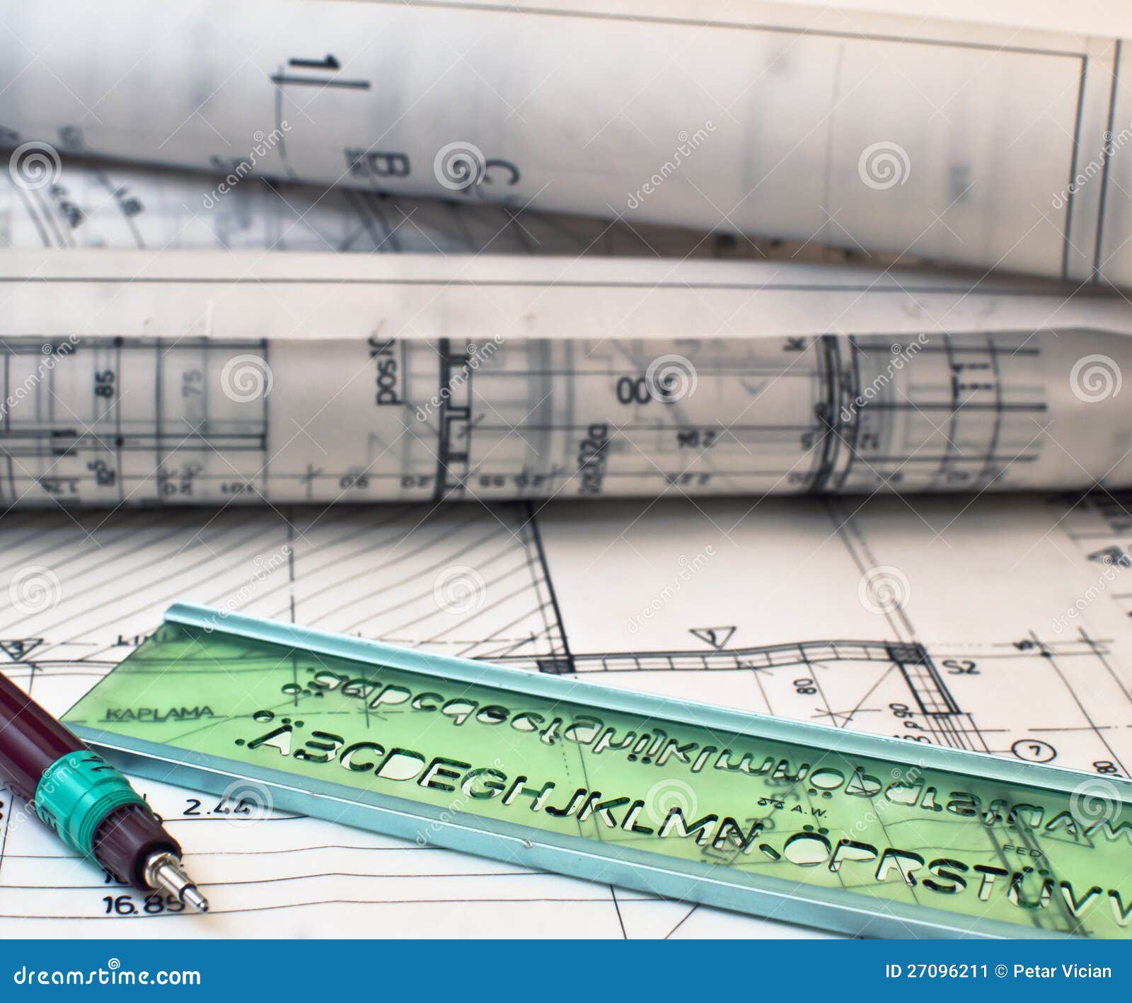 Heap Of Project Drawings In Yellow Folder. Stock Photography ...