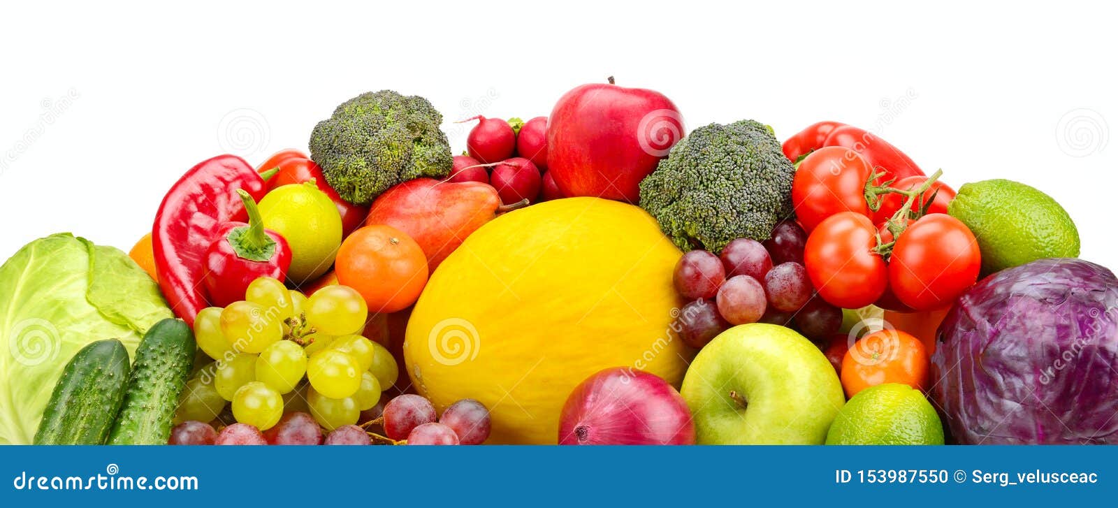 Heap Different Fruits, Vegetables and Berries Isolated on White Stock ...
