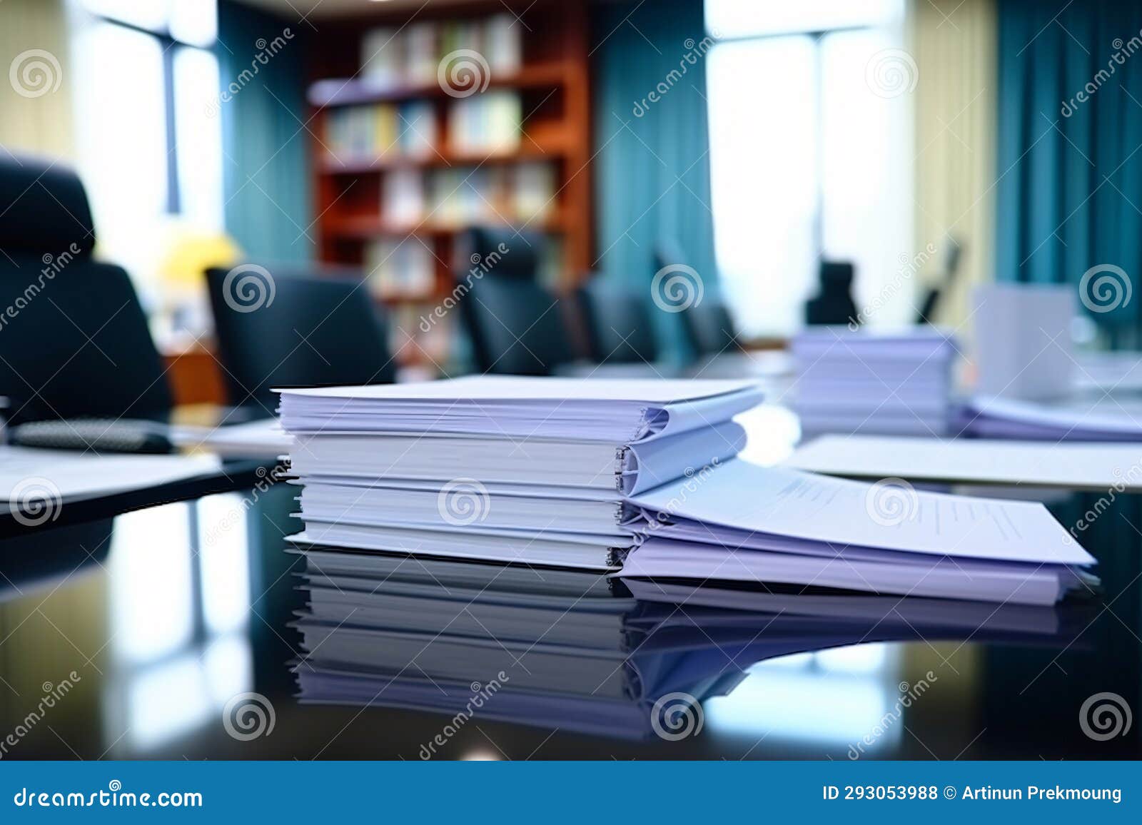 Heap Of Documents On Modern Office Table In Corporate Meeting Room ...