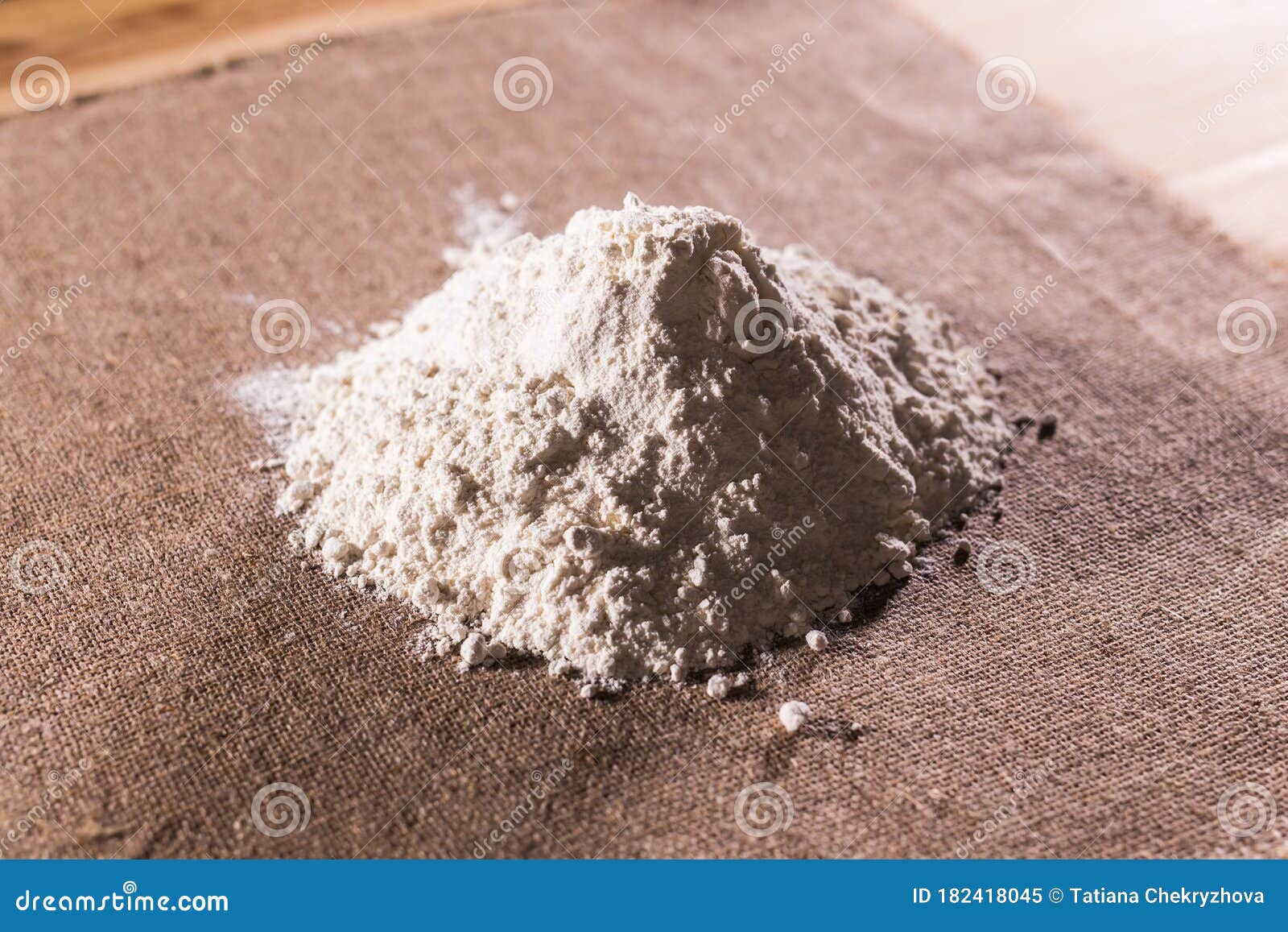 Heap of Dry Flour on Textile. Cooking Flour Products Concept. Stock ...