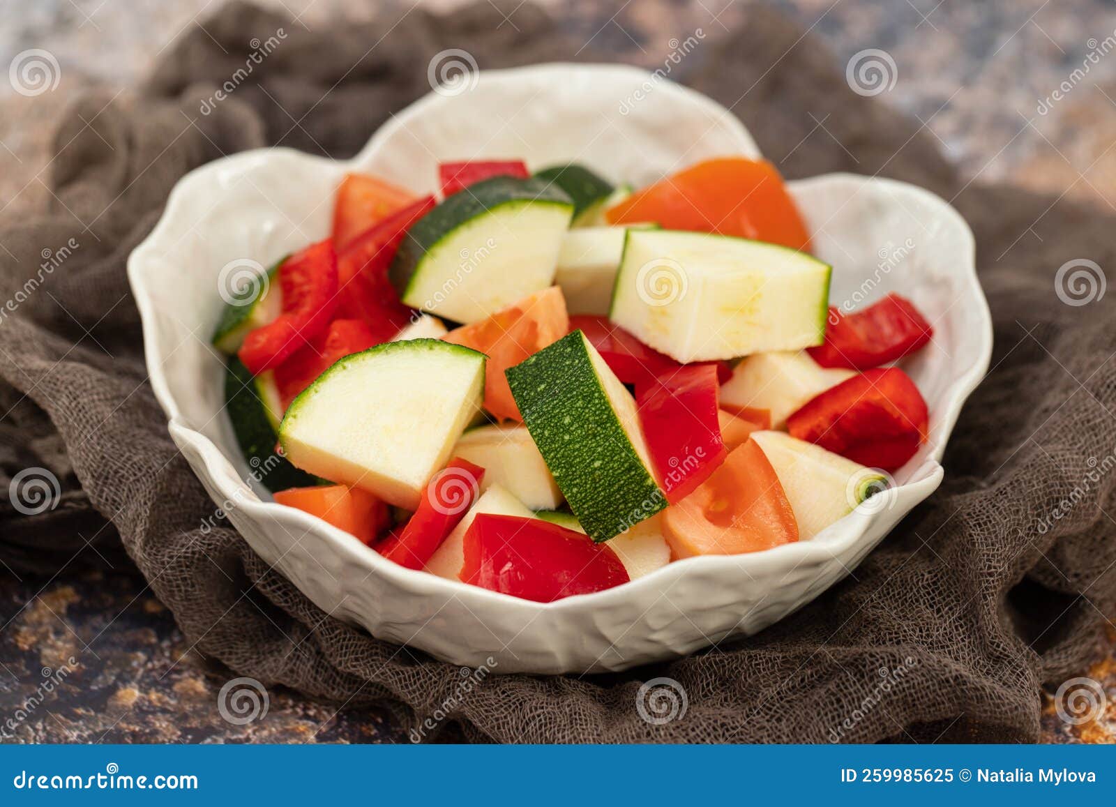Heap of Fresh Raw Vegetable Cubes Isolated in Beautiful Bowl Stock ...