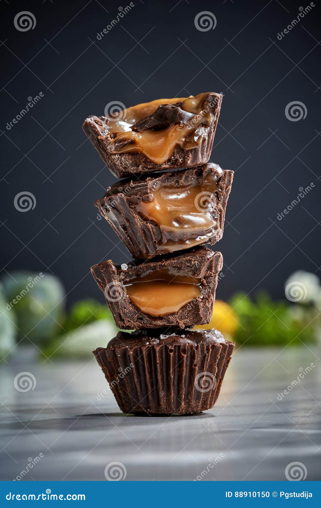 A Heap of Homemade Salted Caramel Cups Stock Photo - Image of milk ...
