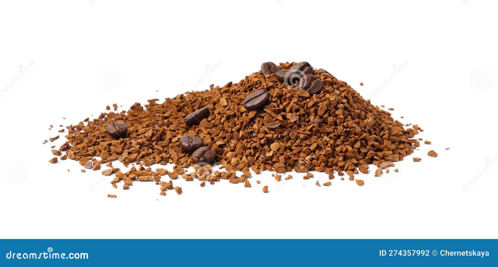 Heap of Instant Coffee and Beans on White Background Stock Photo ...
