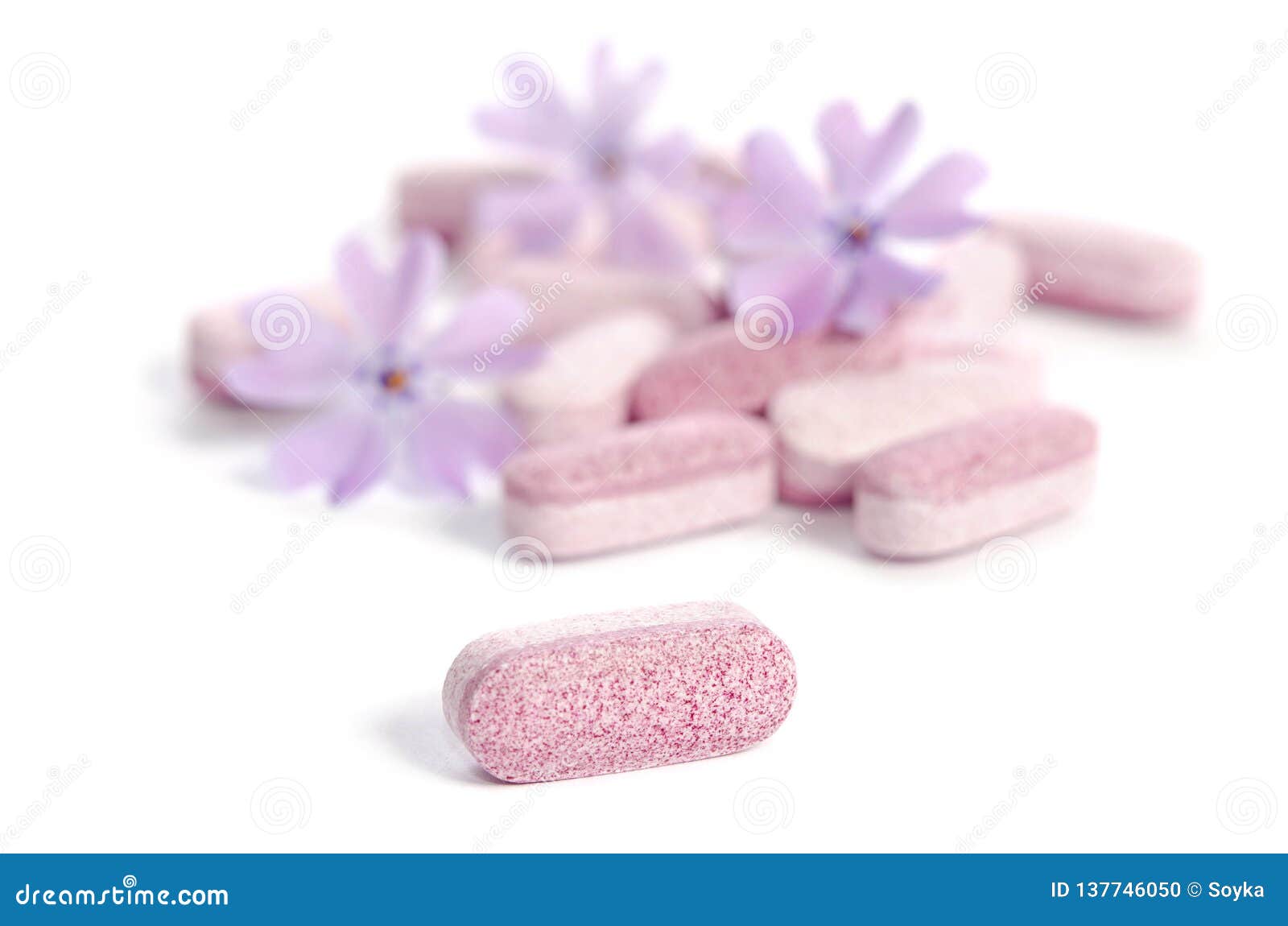 Heap of Medicine Tablets with Flowers Stock Photo - Image of ...