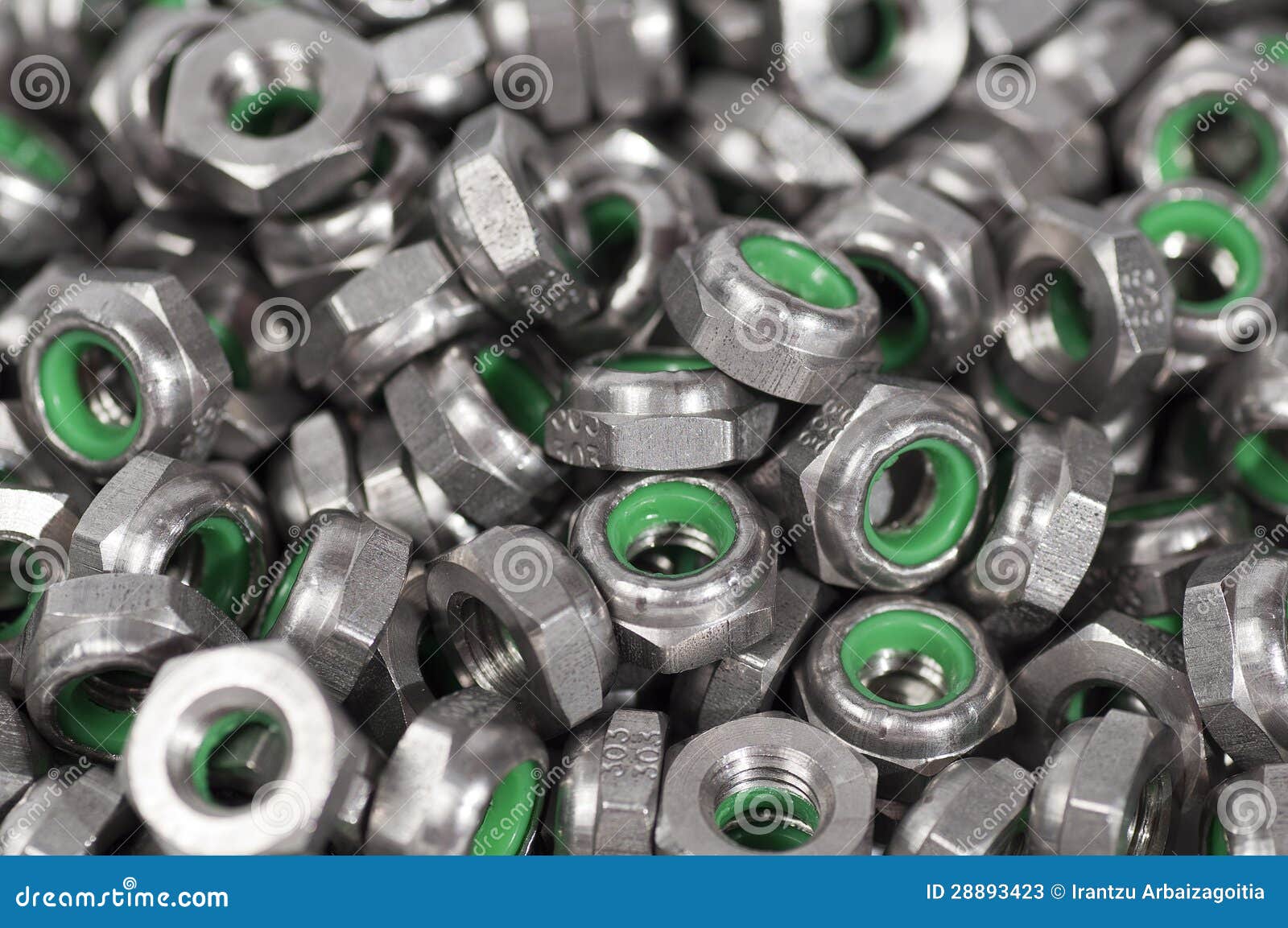 Heap of Metal Nuts with Green Interior Stock Image - Image of hexagonal ...