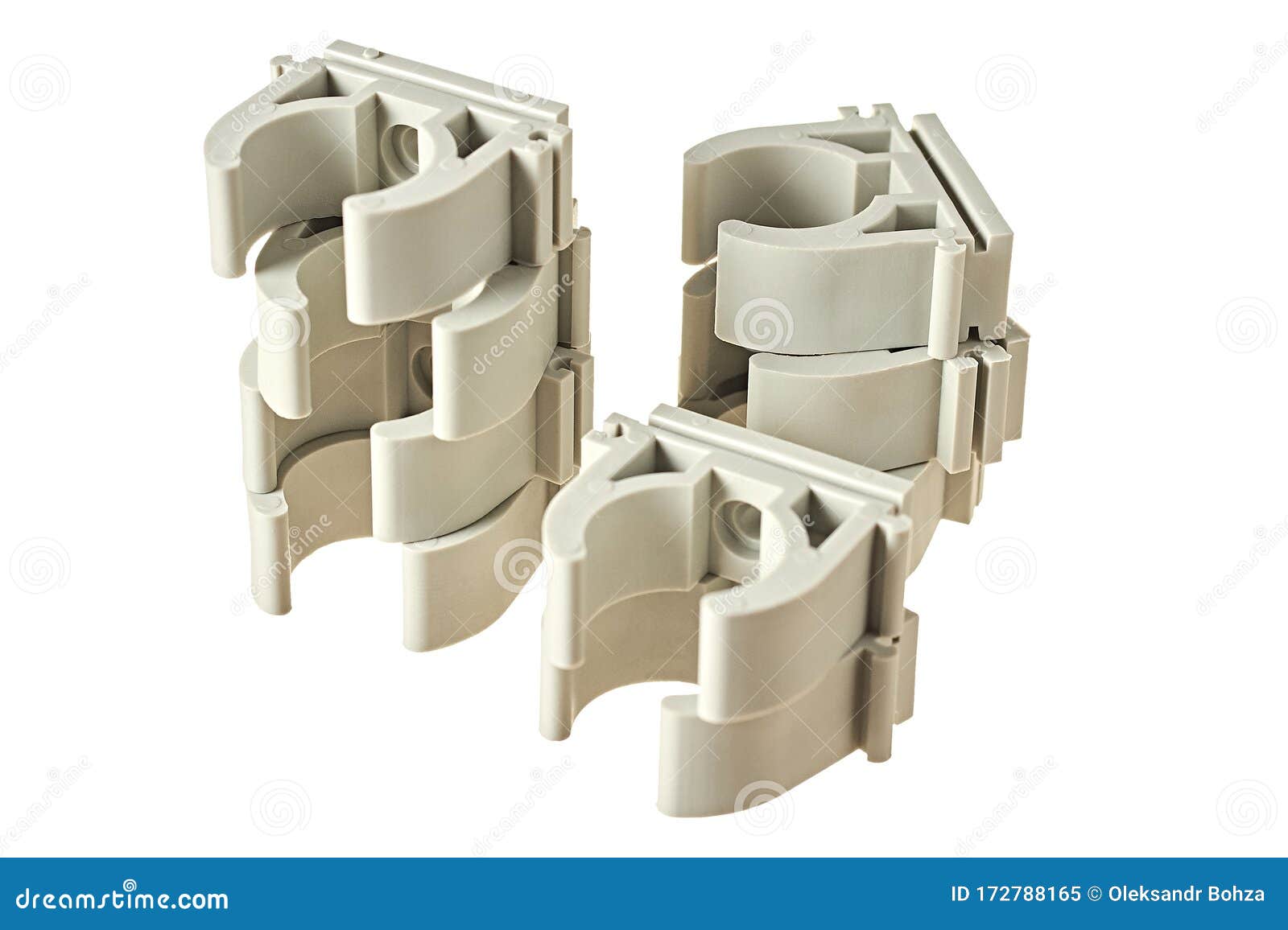 Heap of Modern Plastic Fasteners for Polypropylene Pipe Isolated on ...