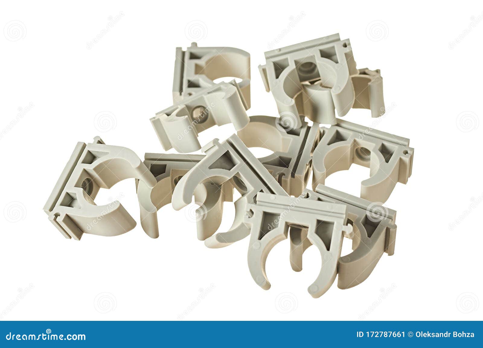 Heap of Modern Plastic Fasteners for Polypropylene Pipe Isolated on ...