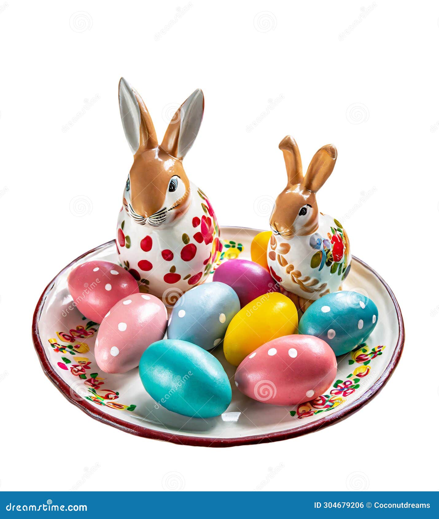 Heap of Multi Colored Easter Eggs with Two Easter Bunnies on ...