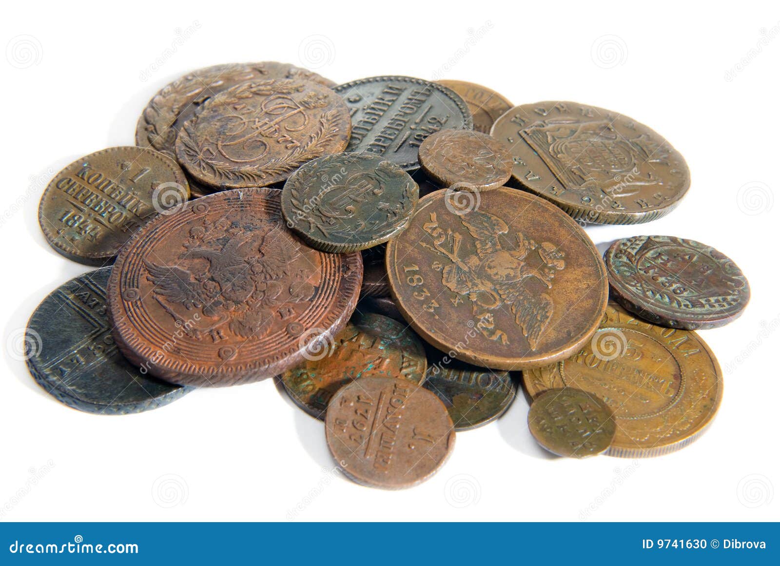 Heap of old copper coins stock photo. Image of obverse - 9741630