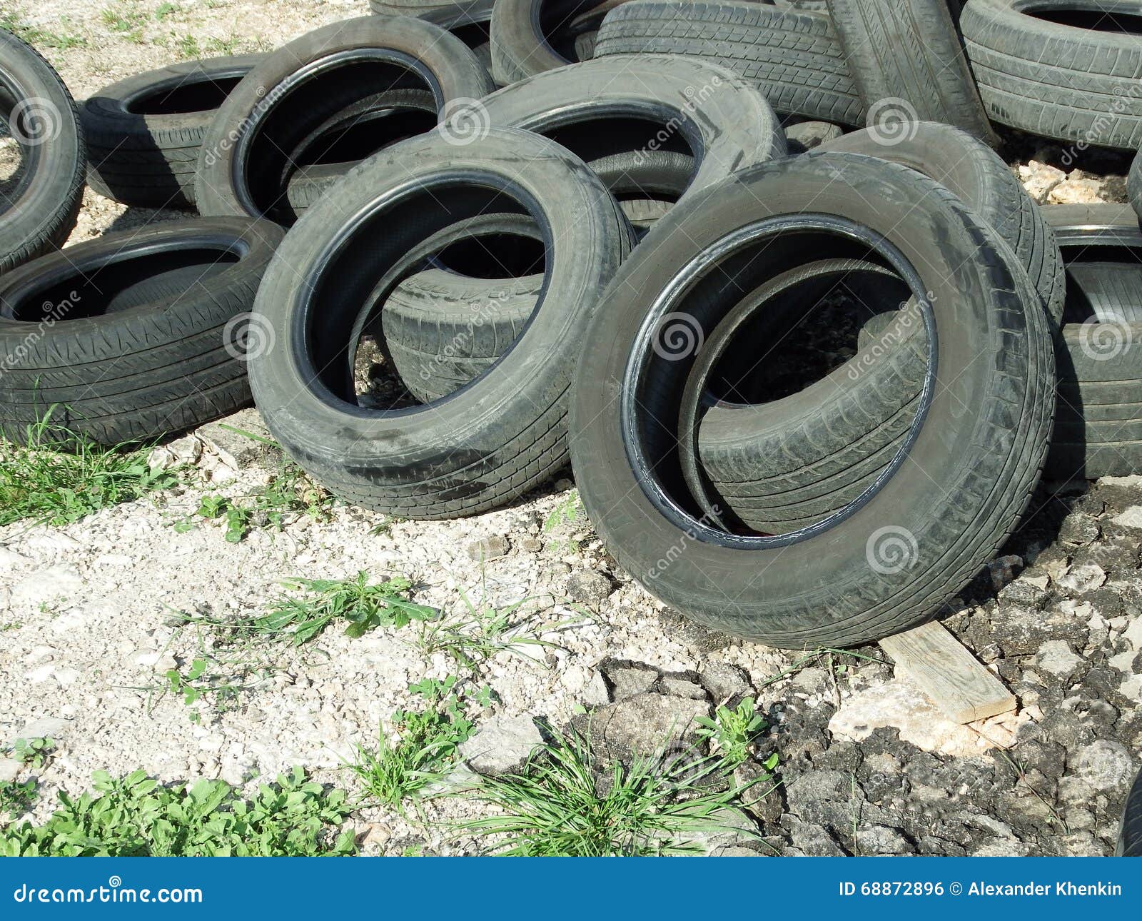 Heap of old tires stock photo. Image of grass, material - 68872896